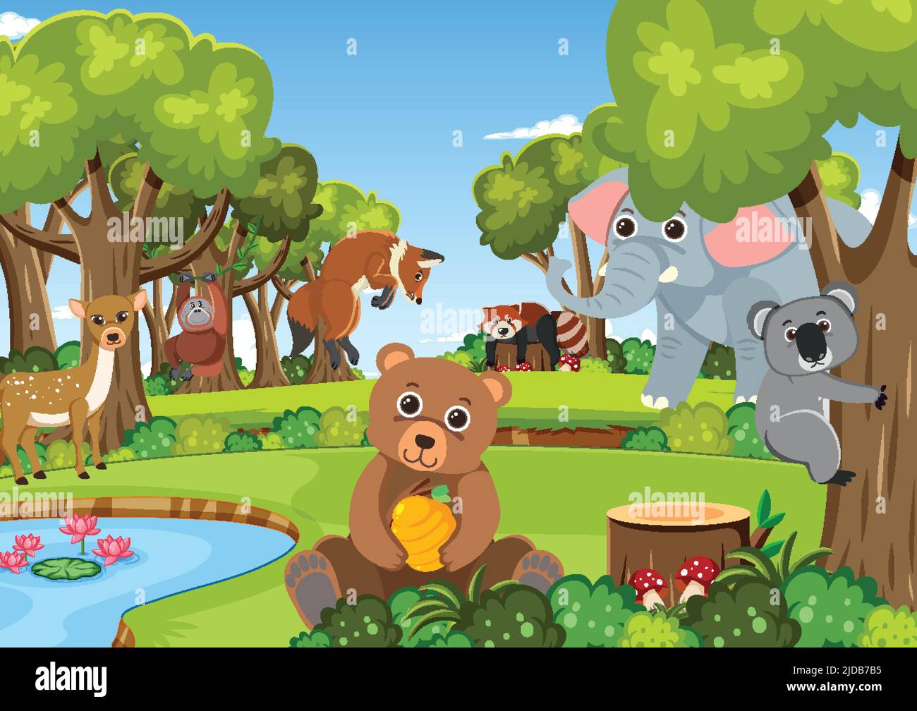 Cute wild animals in the forest illustration Stock Vector Image & Art ...