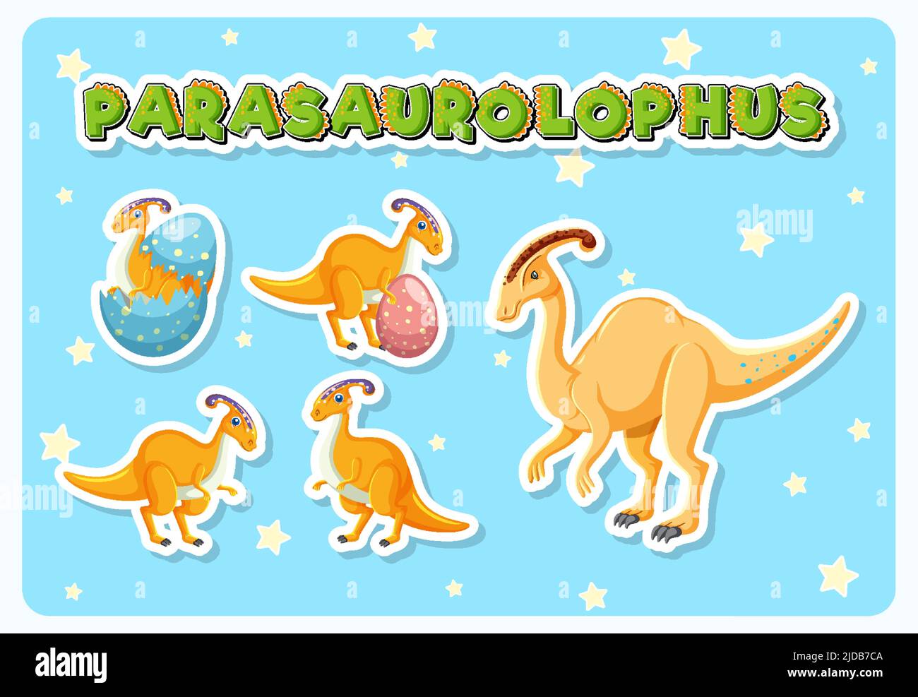 Set of cute parasaurolophus dinosaur cartoon characters illustration ...