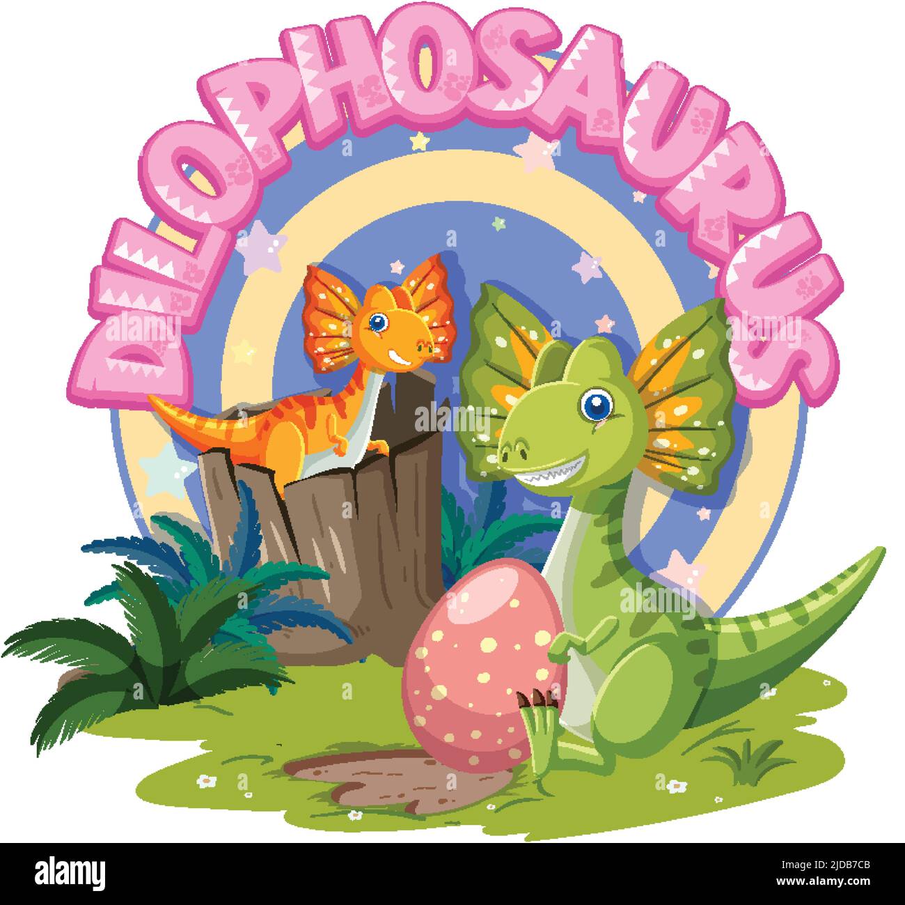 Little cute dilophosaurus dinosaur cartoon character illustration Stock ...