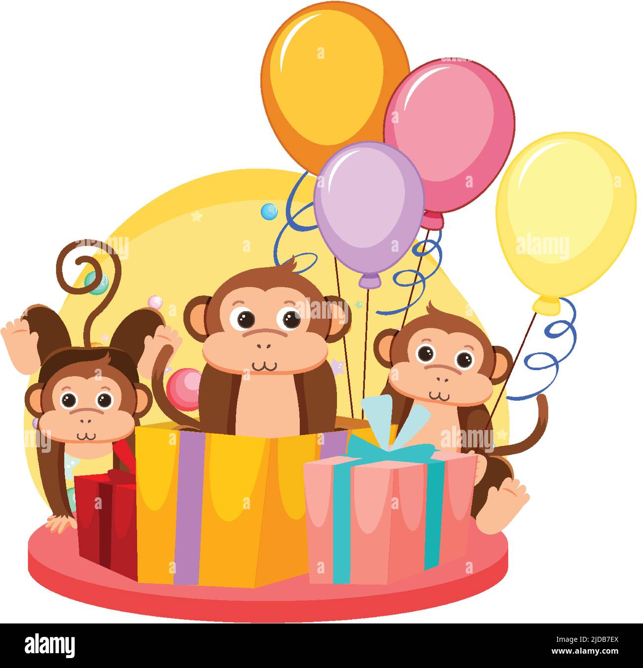 Three monkeys with gift boxes and balloons illustration Stock Vector ...