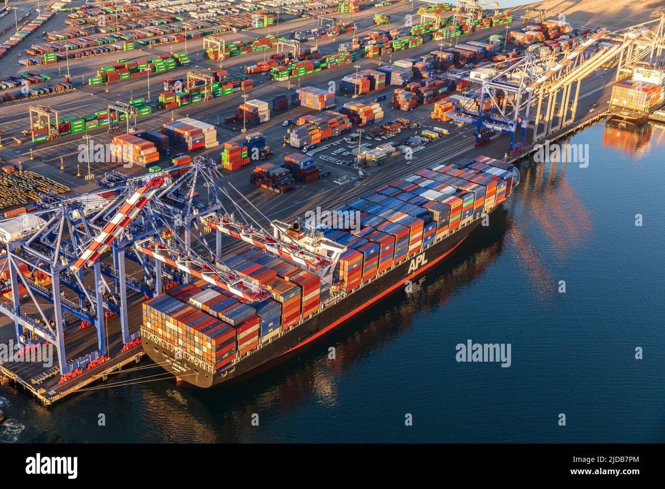 Container ship loading at Terminal Island, Los Angleles California ...