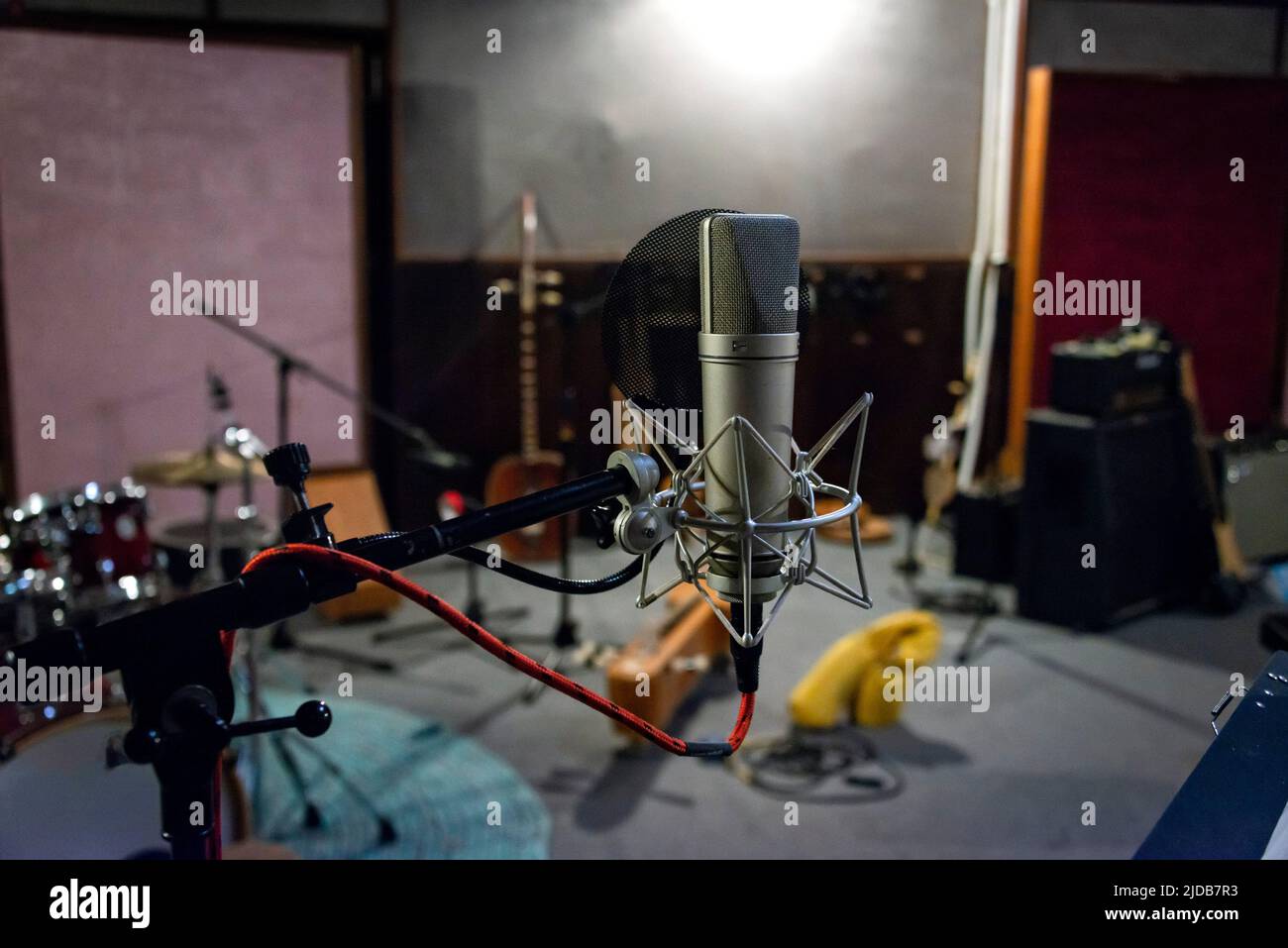 Microphone and musical instruments in a recording studio; Siem Reap ...