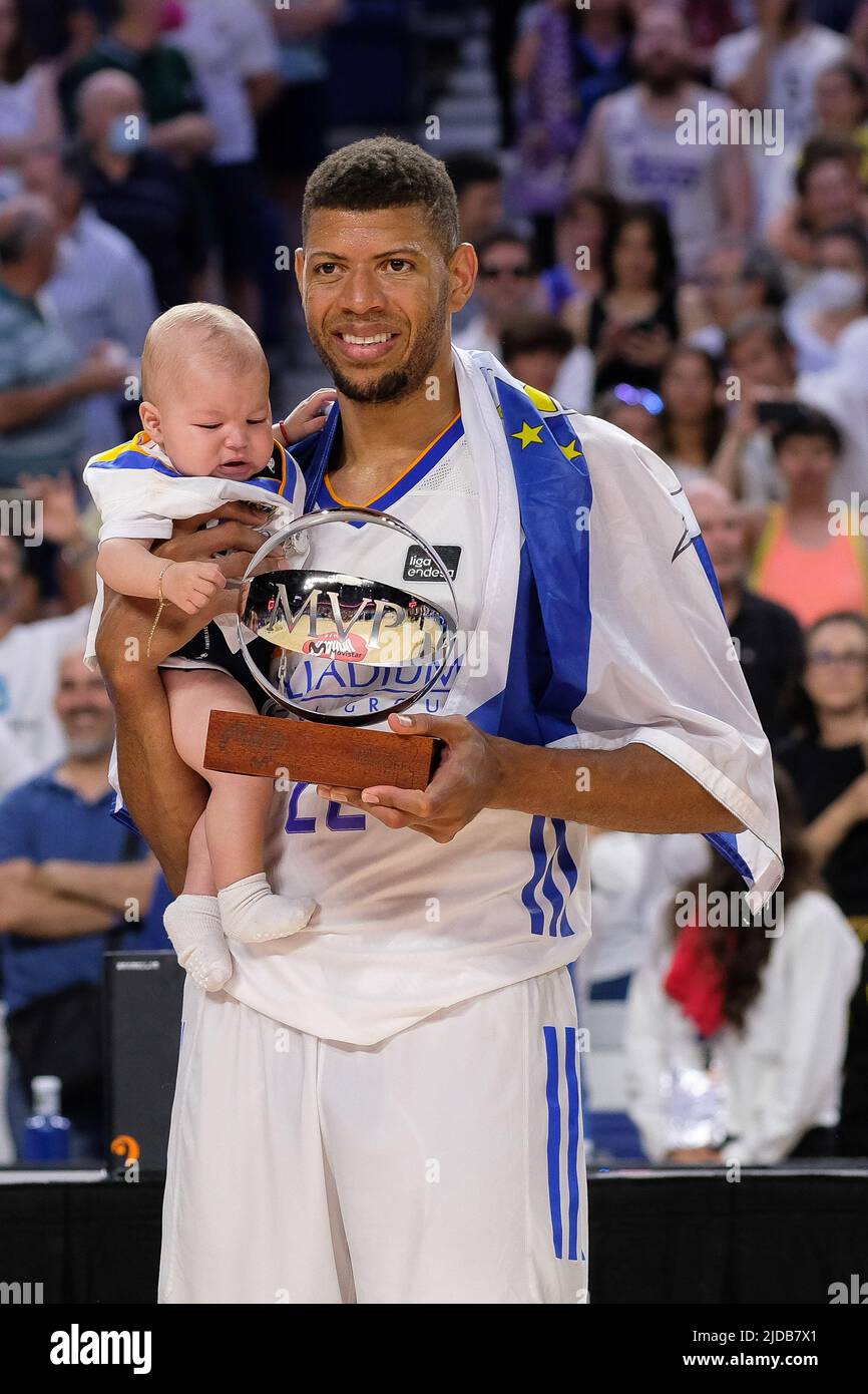 Madrid, Spain. 19th June, 2022. Walter Tavares of Real Madrid receives ...