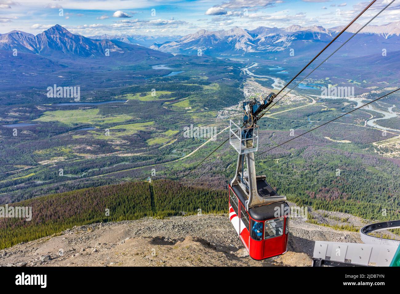 Jasper Skytram cabin ascending to the upper station on Whistlers Peak ...