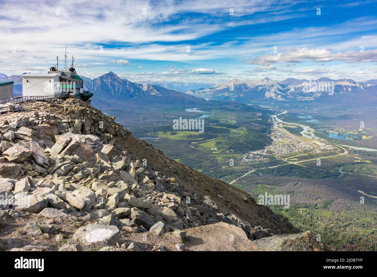 Jasper Skytram cabin ascending to the upper station on Whistlers Peak ...