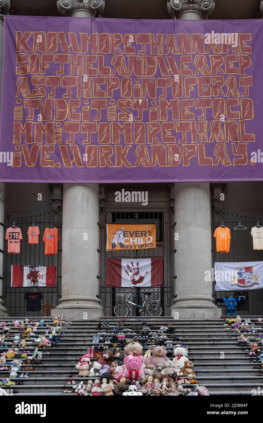 Toys left on the steps of the Vancouver Art Gallery, a part of the ...