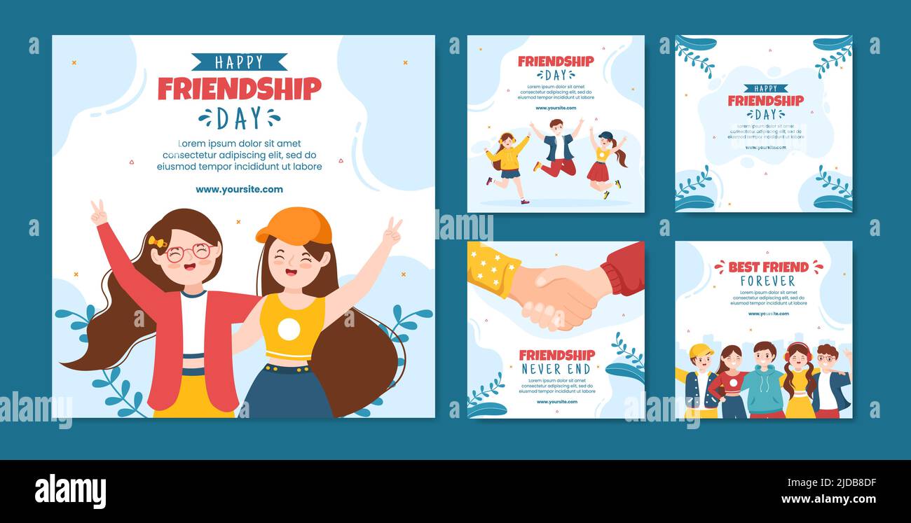 Happy Friendship Day Social Media Post Template Flat Cartoon Background ...