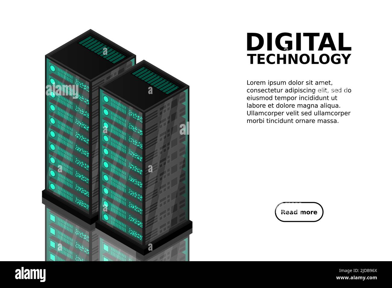 Mainframe, powered server, high technology concept, data center, cloud data storage isometric ...