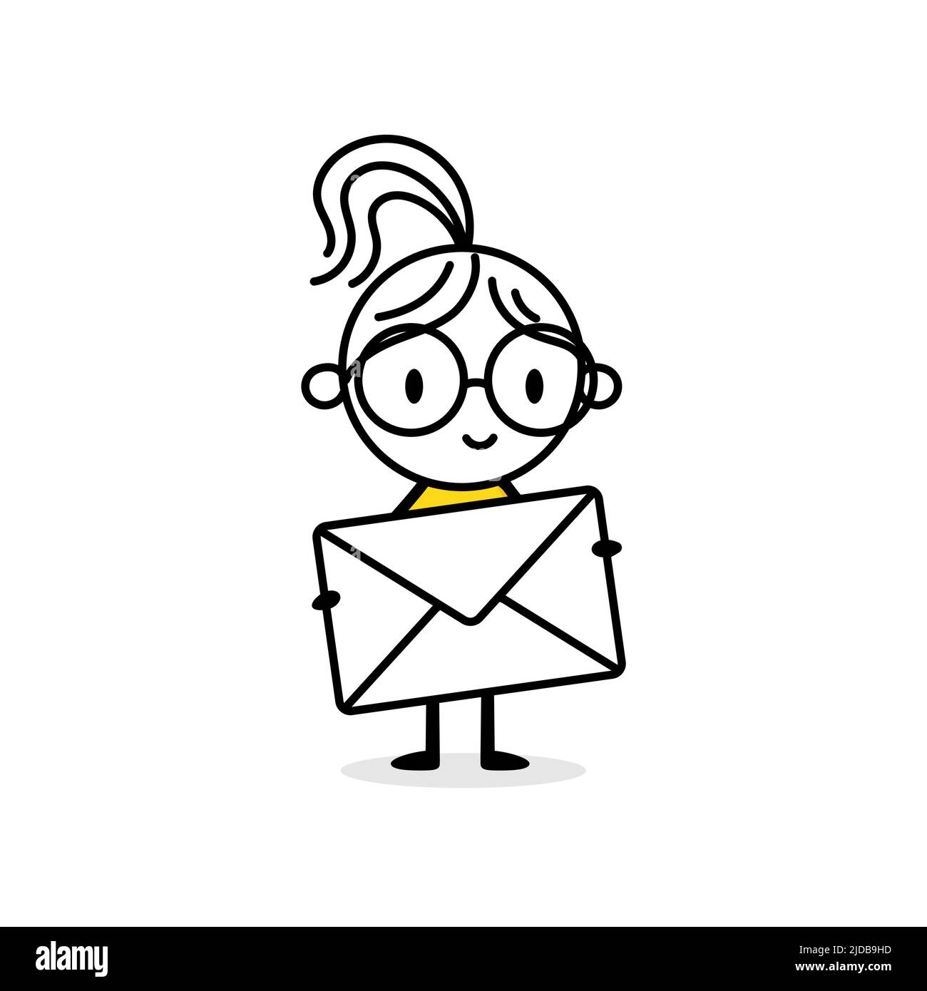 Woman holding a mailing envelope isolated on white background. Hand ...