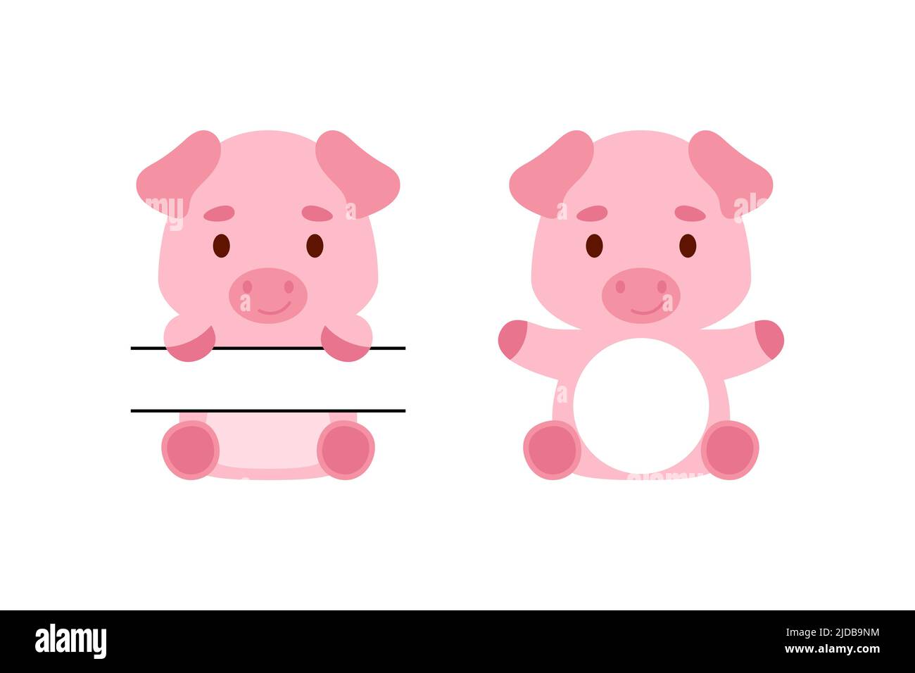 Cute little pig split monogram. Funny cartoon character for kids t ...