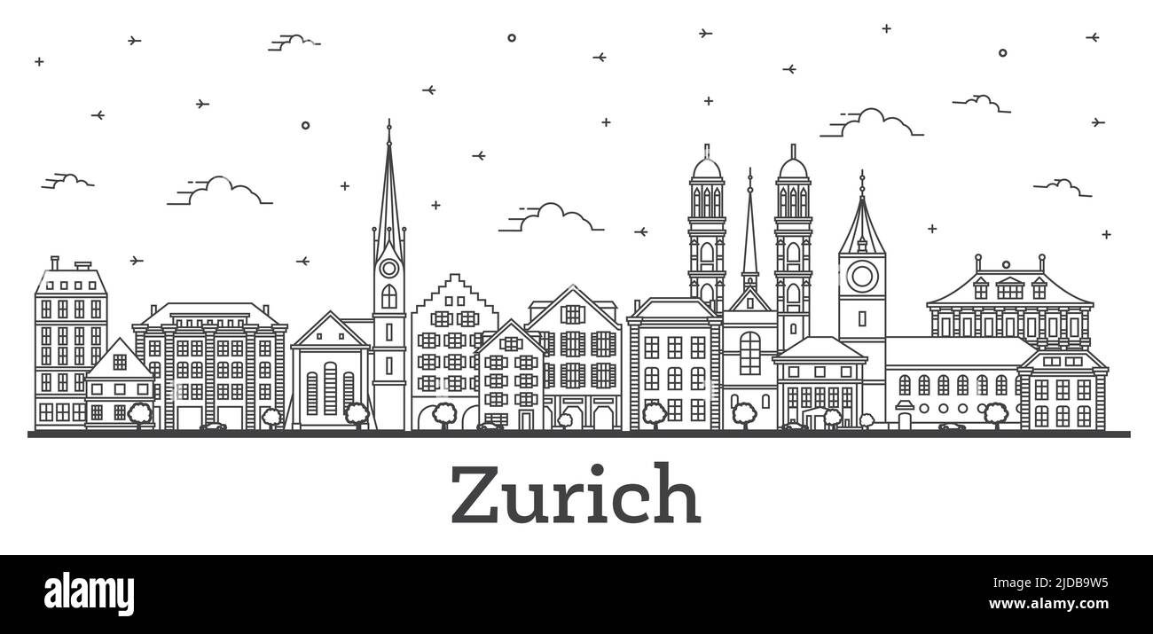 Outline Zurich Switzerland City Skyline with Historic Buildings ...