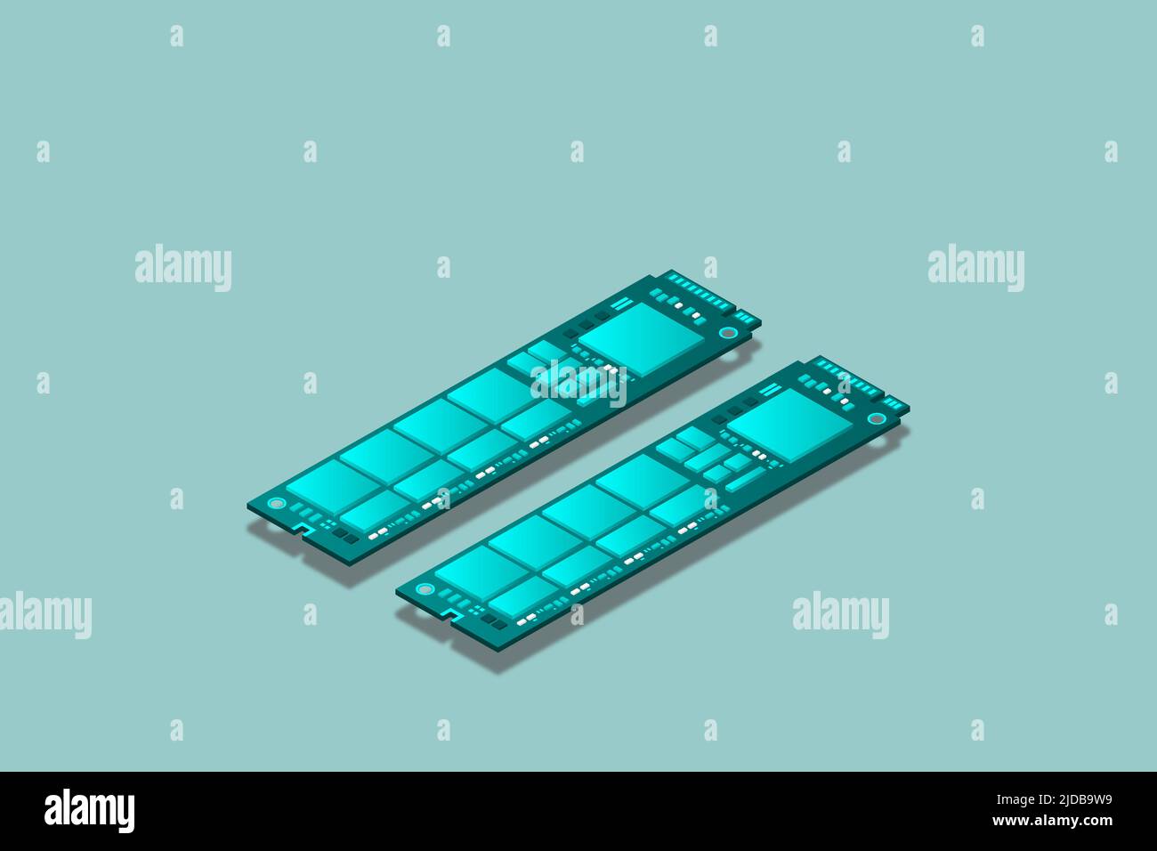 NVME Express M.2 memory realistic 3d isometric illustration, random access memory, personal ...