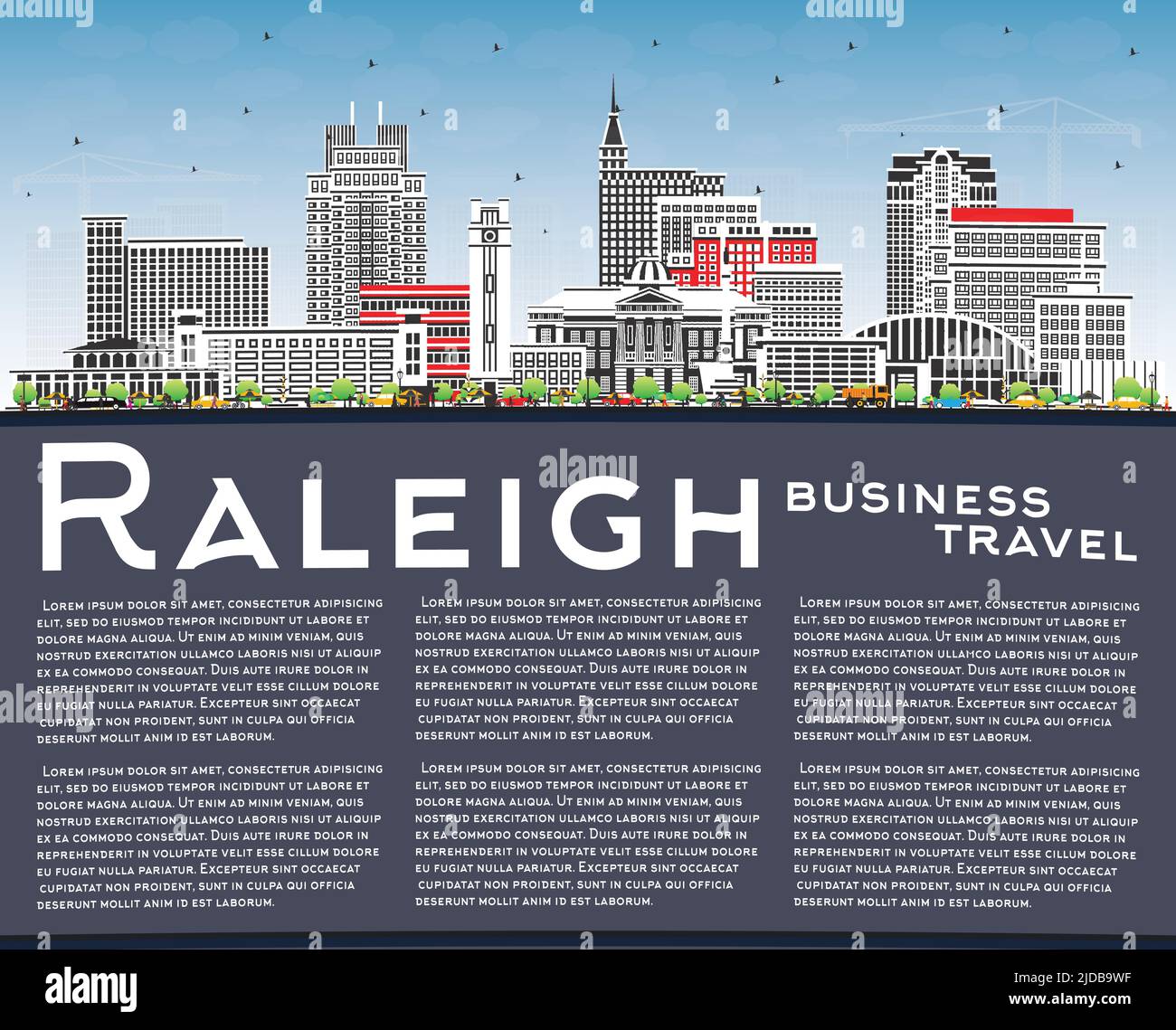 Raleigh North Carolina City Skyline with Color Buildings, Blue Sky and ...