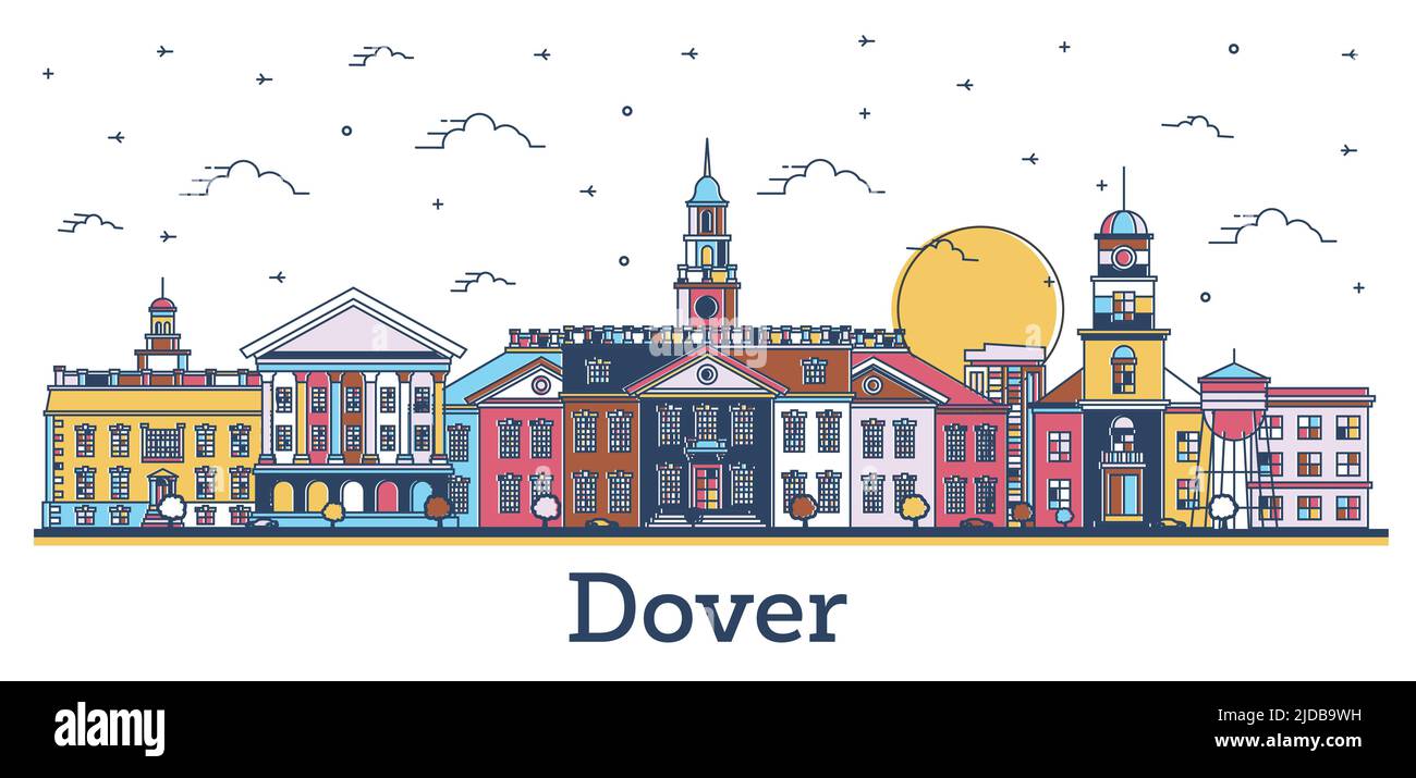 Outline Dover Delaware City Skyline with Colored Historic Buildings ...