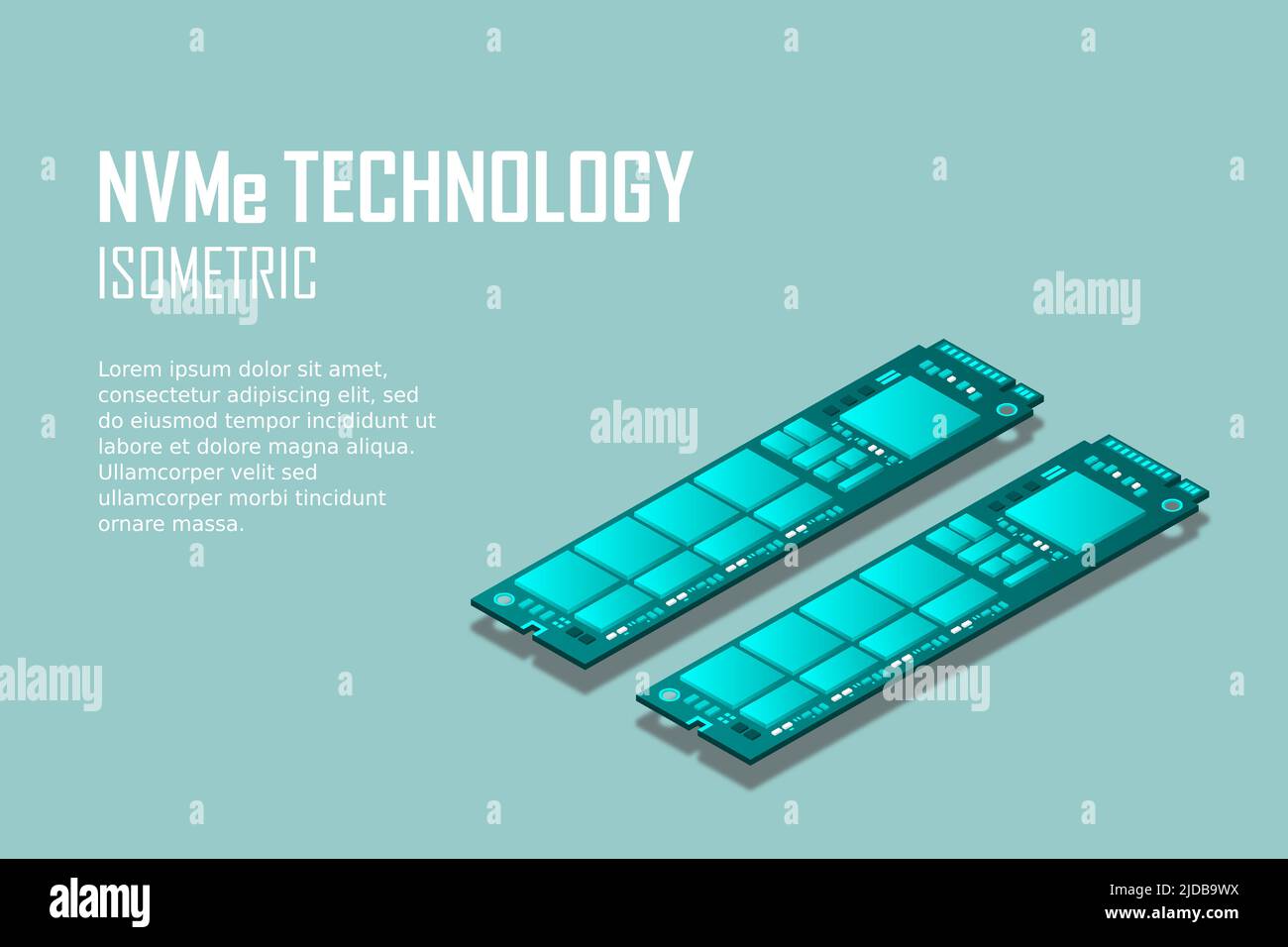NVME Express M.2 memory realistic 3d isometric illustration, random access memory, personal ...