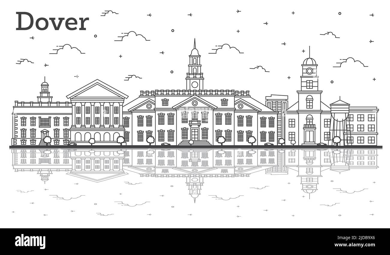 Outline Dover Delaware City Skyline with Historic Buildings and ...
