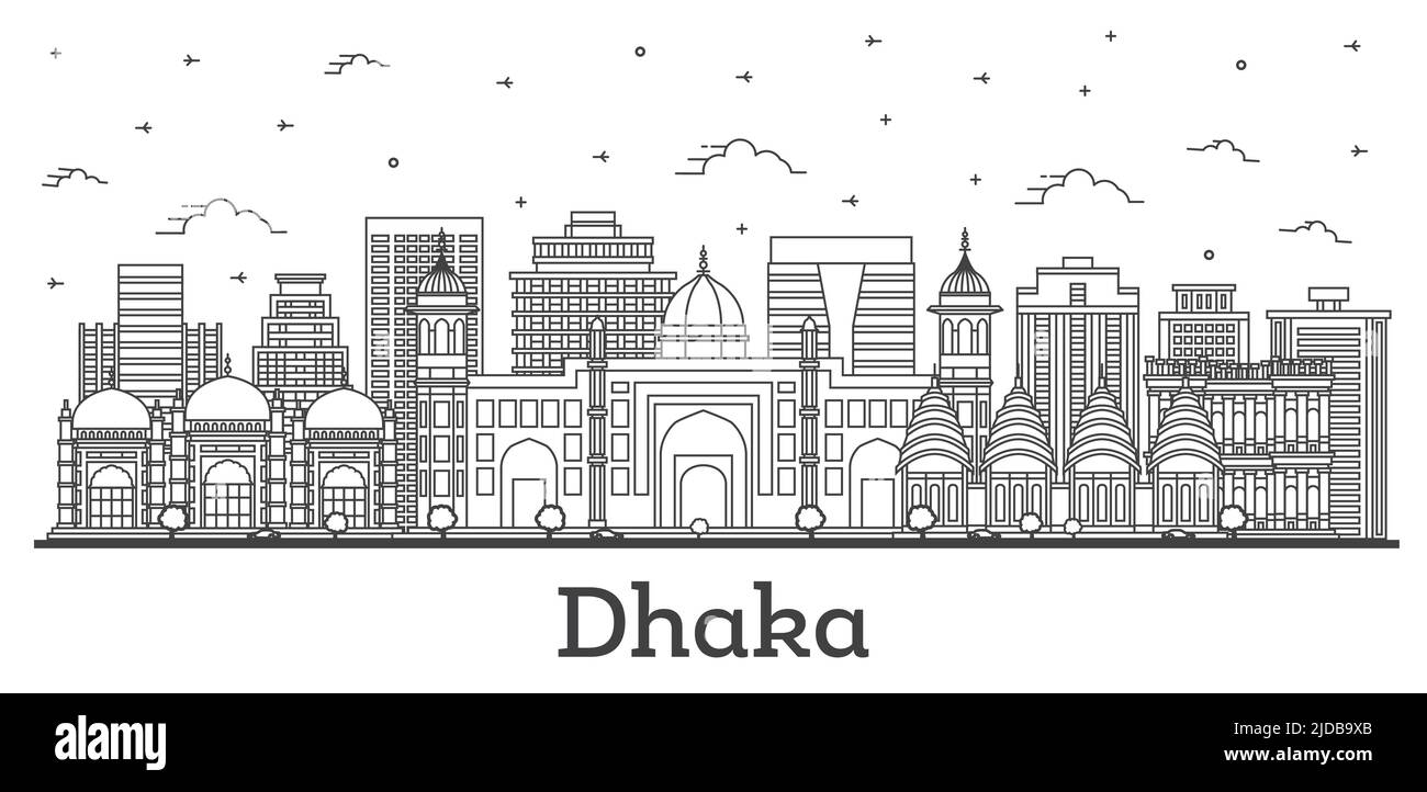 Outline Dhaka Bangladesh City Skyline with Historic Buildings Isolated ...