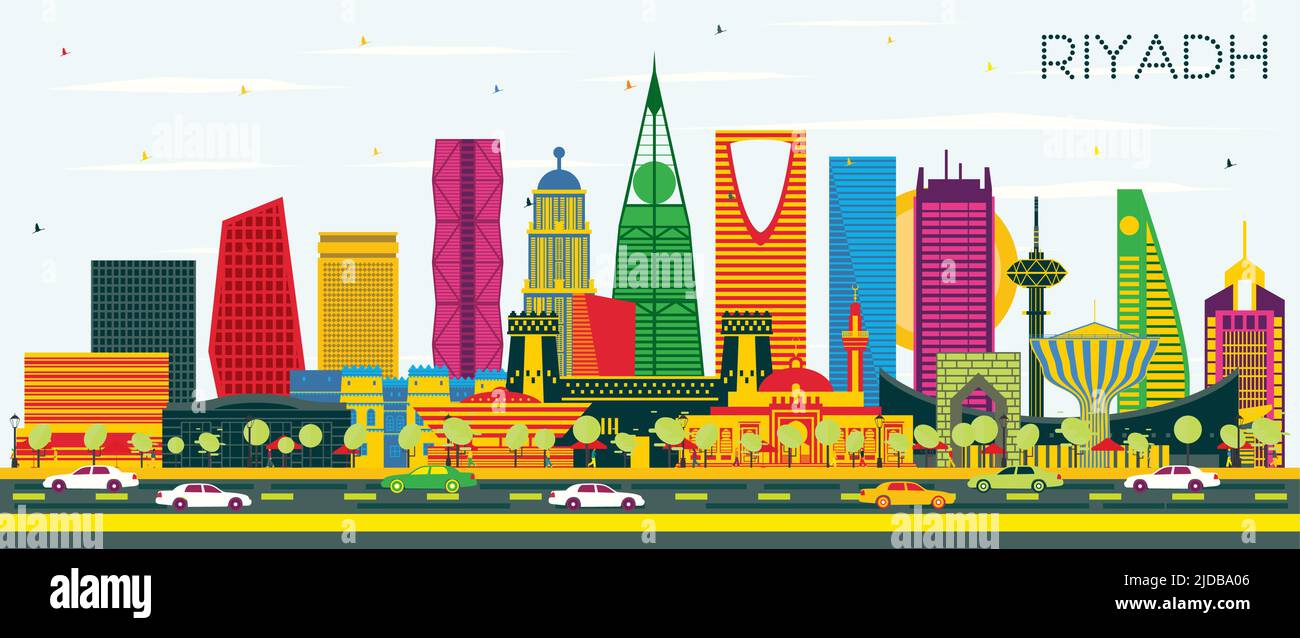 Riyadh Saudi Arabia City Skyline with Color Buildings and Blue Sky ...