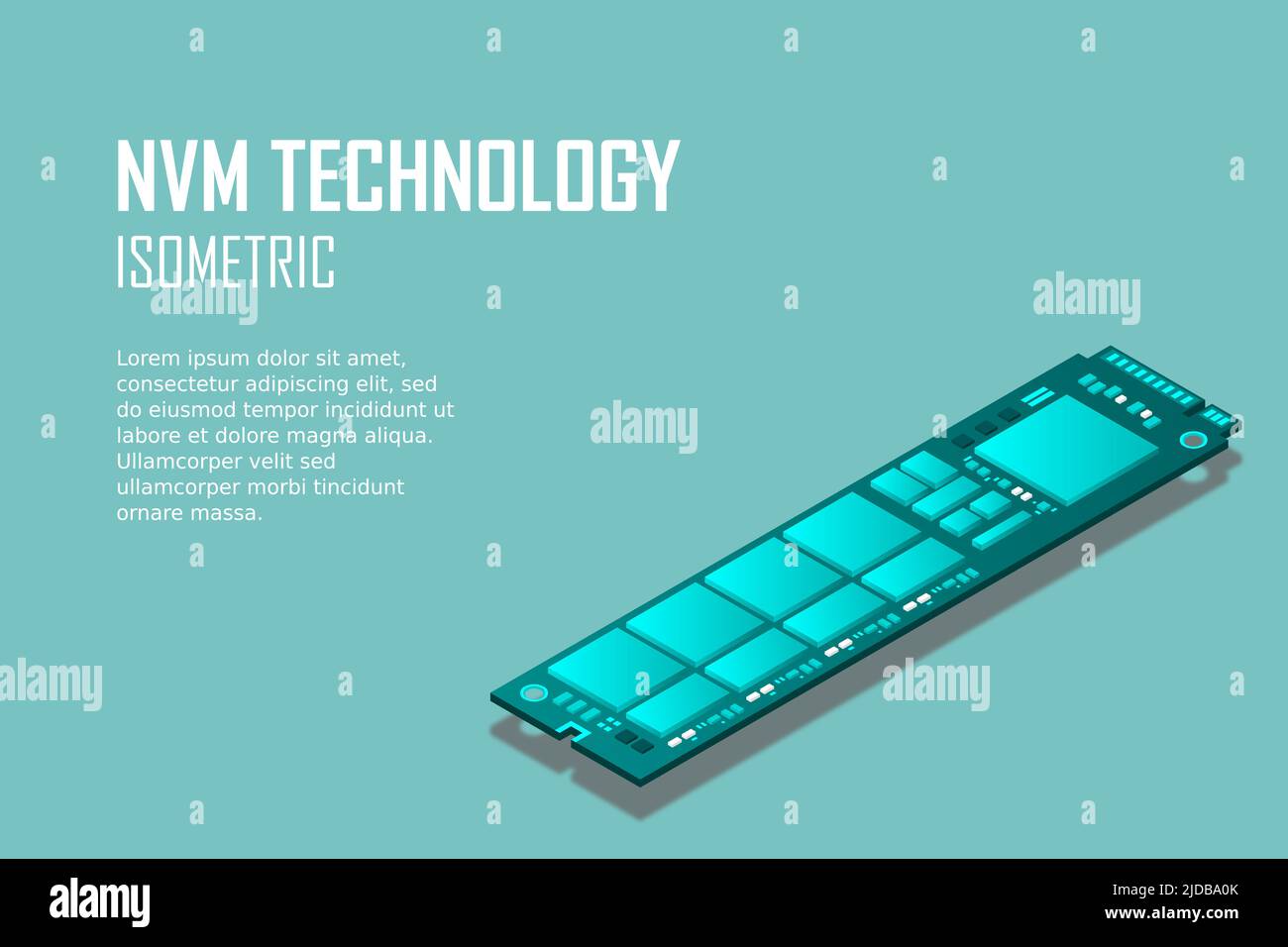 NVME Express M.2 memory realistic 3d isometric illustration, random access memory, personal ...