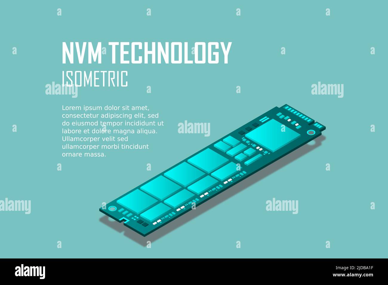 NVME Express M.2 memory realistic 3d isometric illustration, random access memory, personal ...