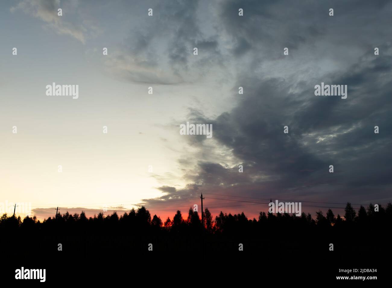 Spring blue sunset sky with bright clouds. Front view Stock Photo - Alamy