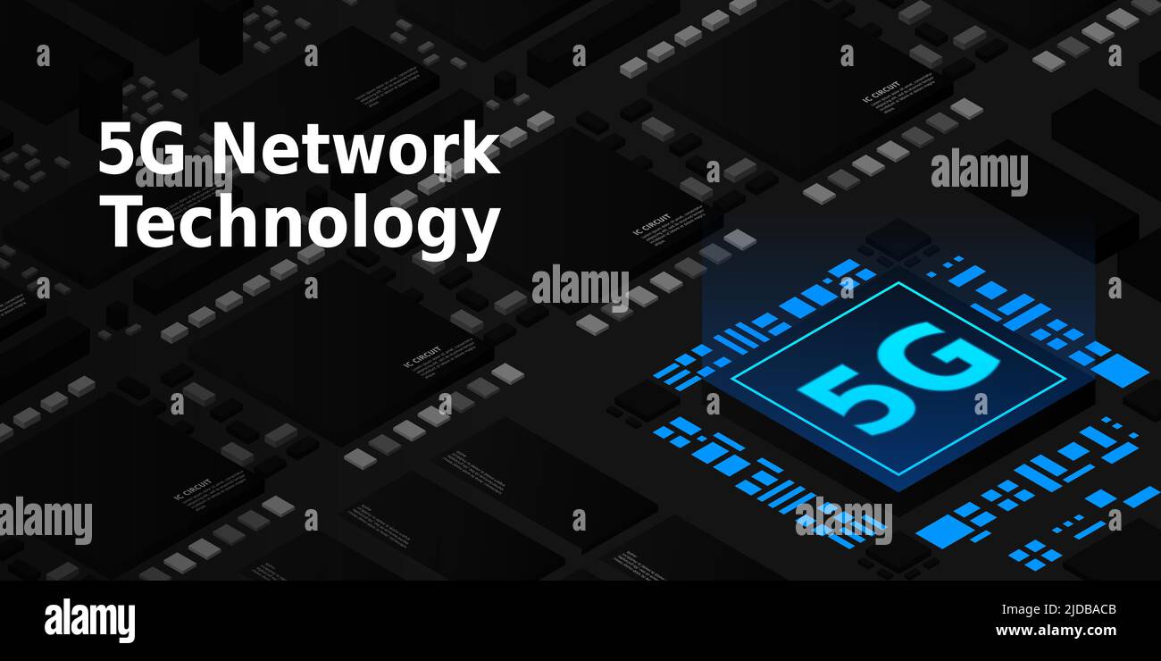 5G network processor illustration. Mobile wireless internet of next ...