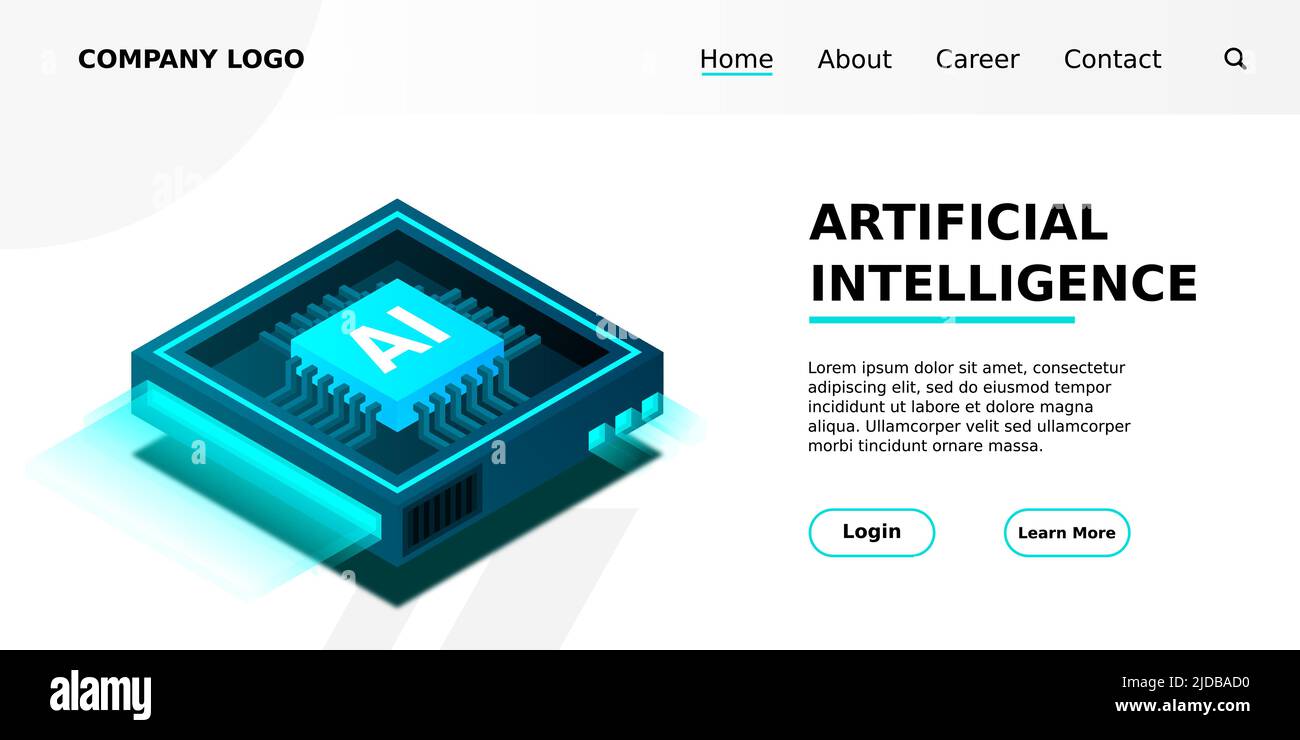 Artificial intelligence, AI web banner, isometric cloud computing concept, data mining ...