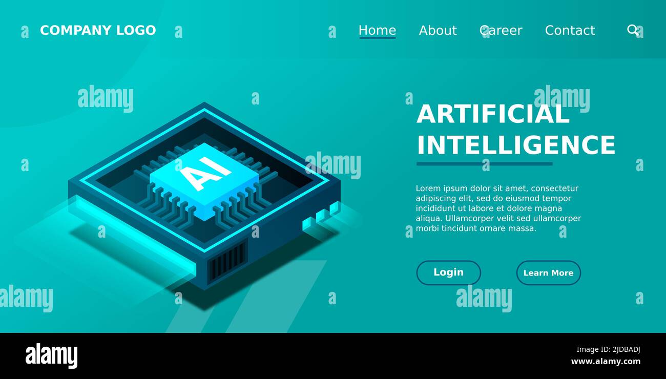 Artificial intelligence, AI web banner, isometric cloud computing concept, data mining ...