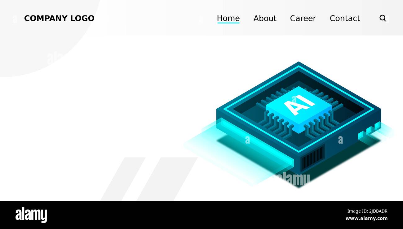 Artificial intelligence, AI web banner, isometric cloud computing concept, data mining ...