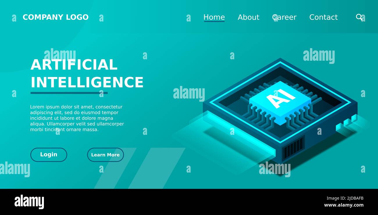 Artificial intelligence, AI web banner, isometric cloud computing concept, data mining ...