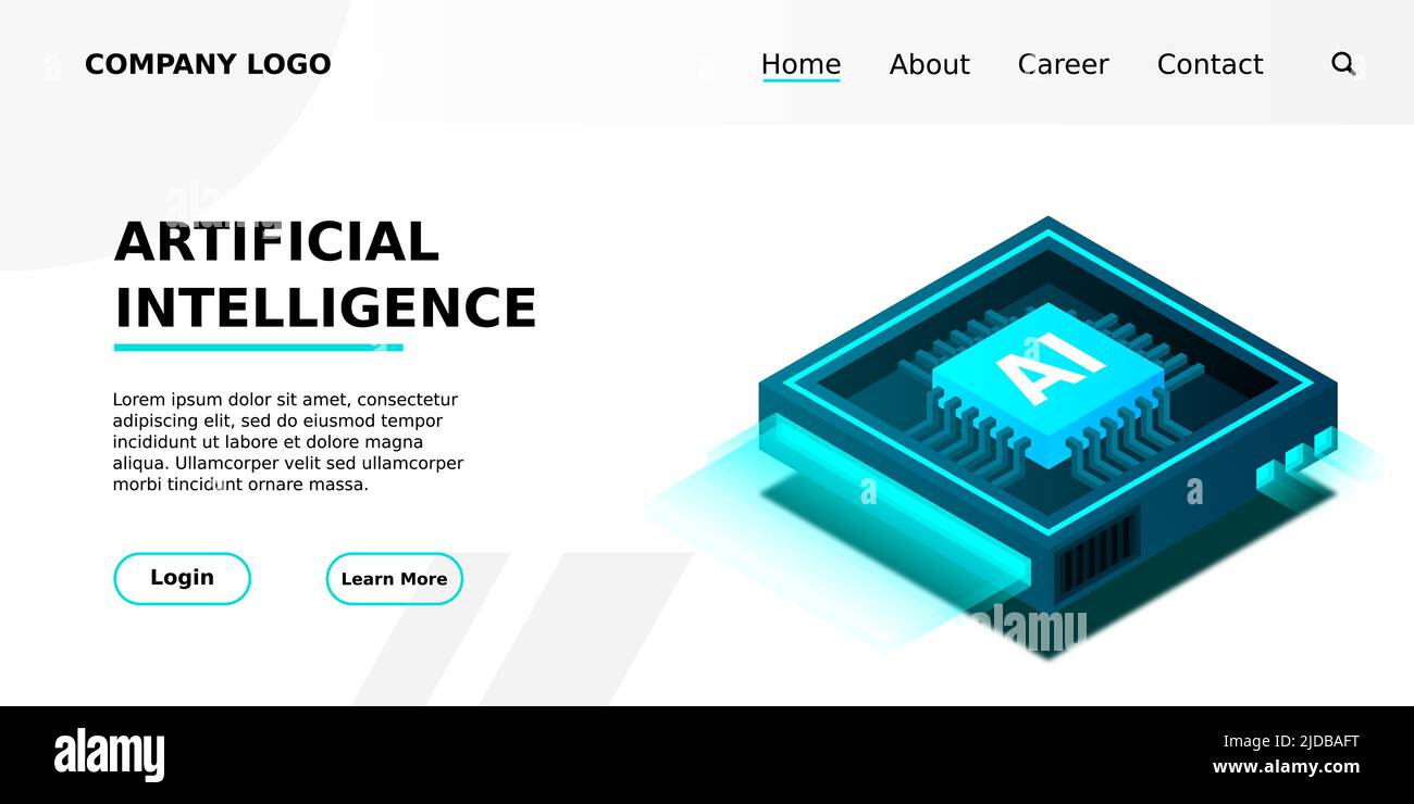 Artificial intelligence, AI web banner, isometric cloud computing concept, data mining ...