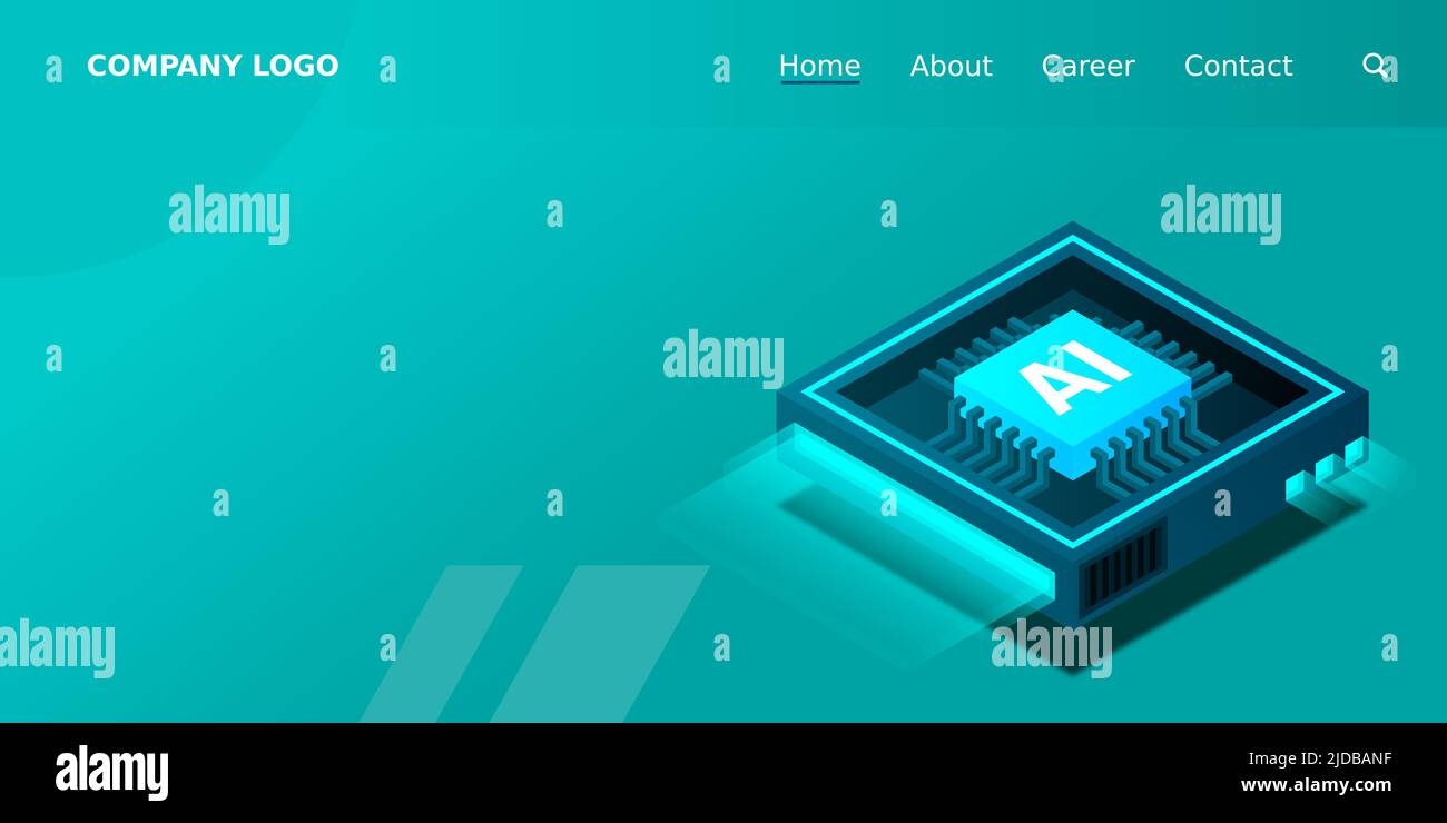 Artificial intelligence, AI web banner, isometric cloud computing concept, data mining ...