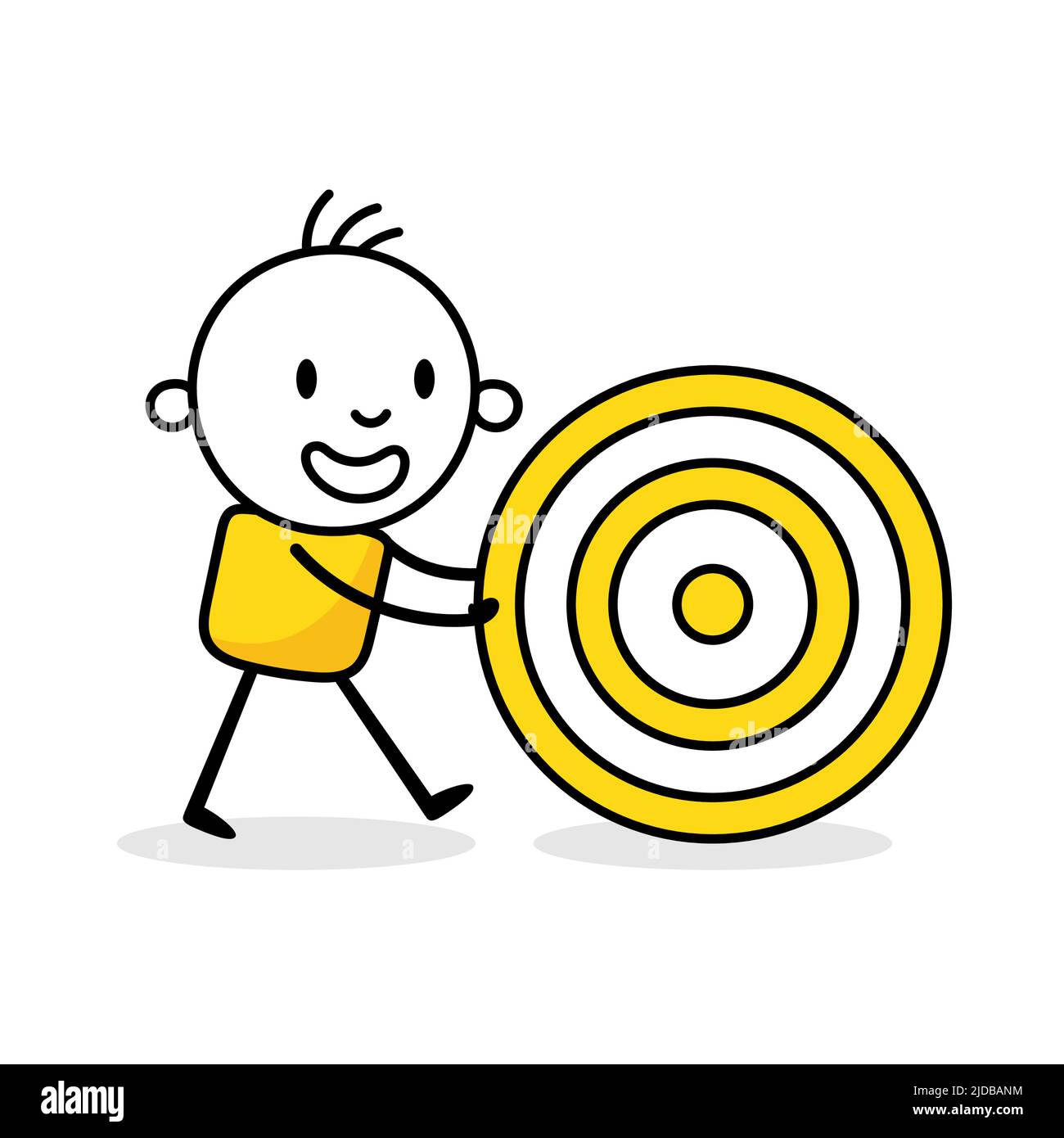 Businessman pushing a target on white background. Hand drawn doodle man ...