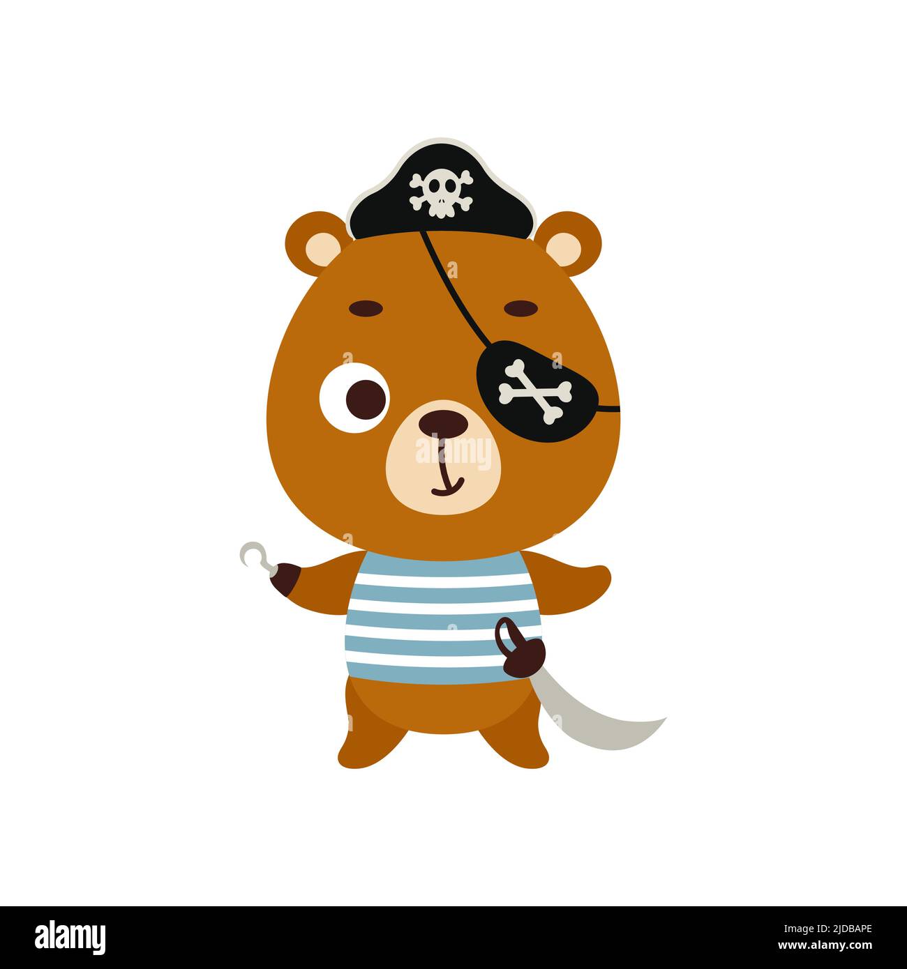 Cute little pirate bear with hook and blindfold. Cartoon animal ...