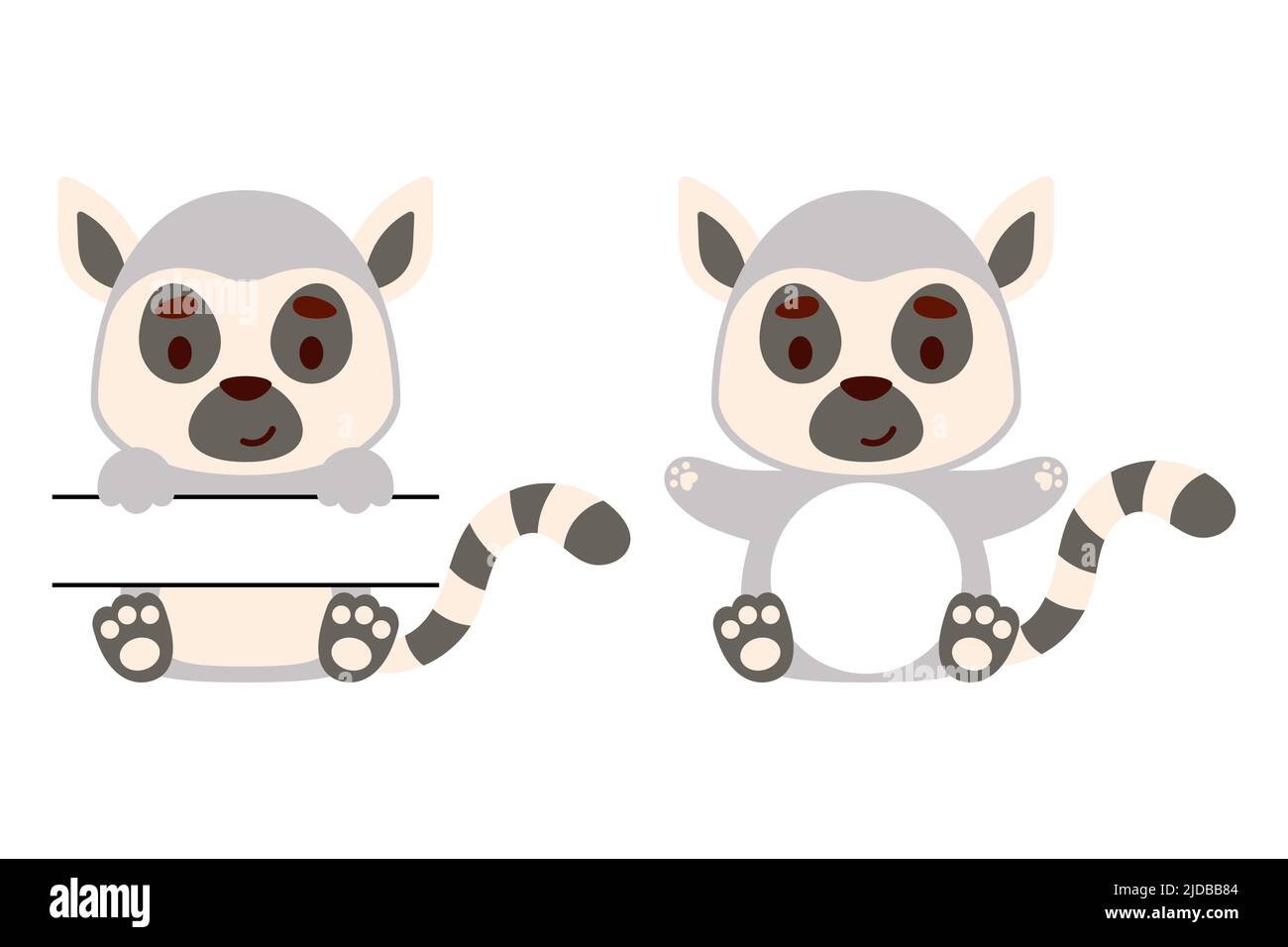 Cute little lemur split monogram. Funny cartoon character for kids t ...