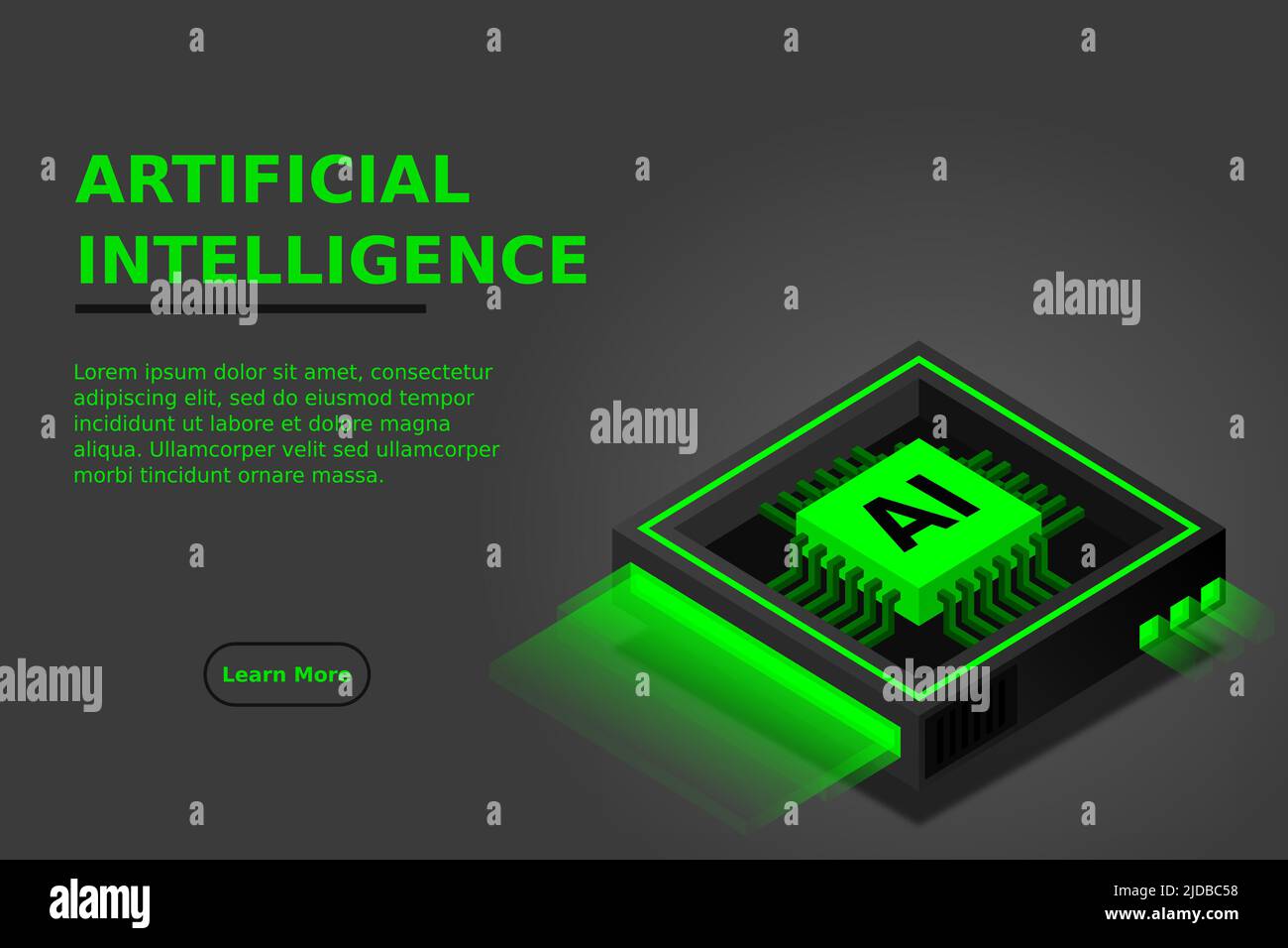 Artificial intelligence, AI web banner, isometric cloud computing concept, data mining ...