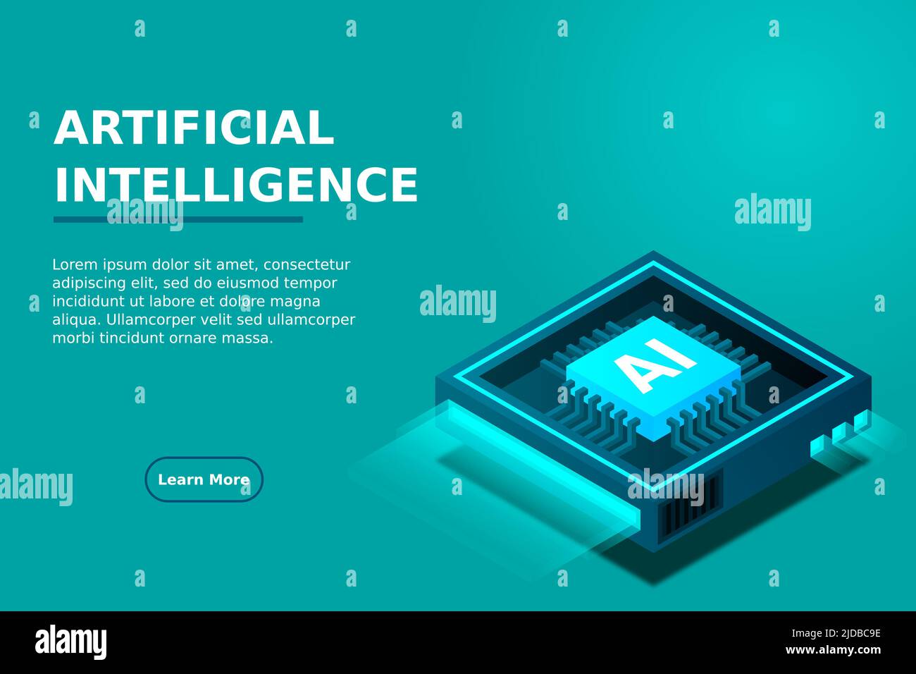 Artificial intelligence, AI web banner, isometric cloud computing concept, data mining ...
