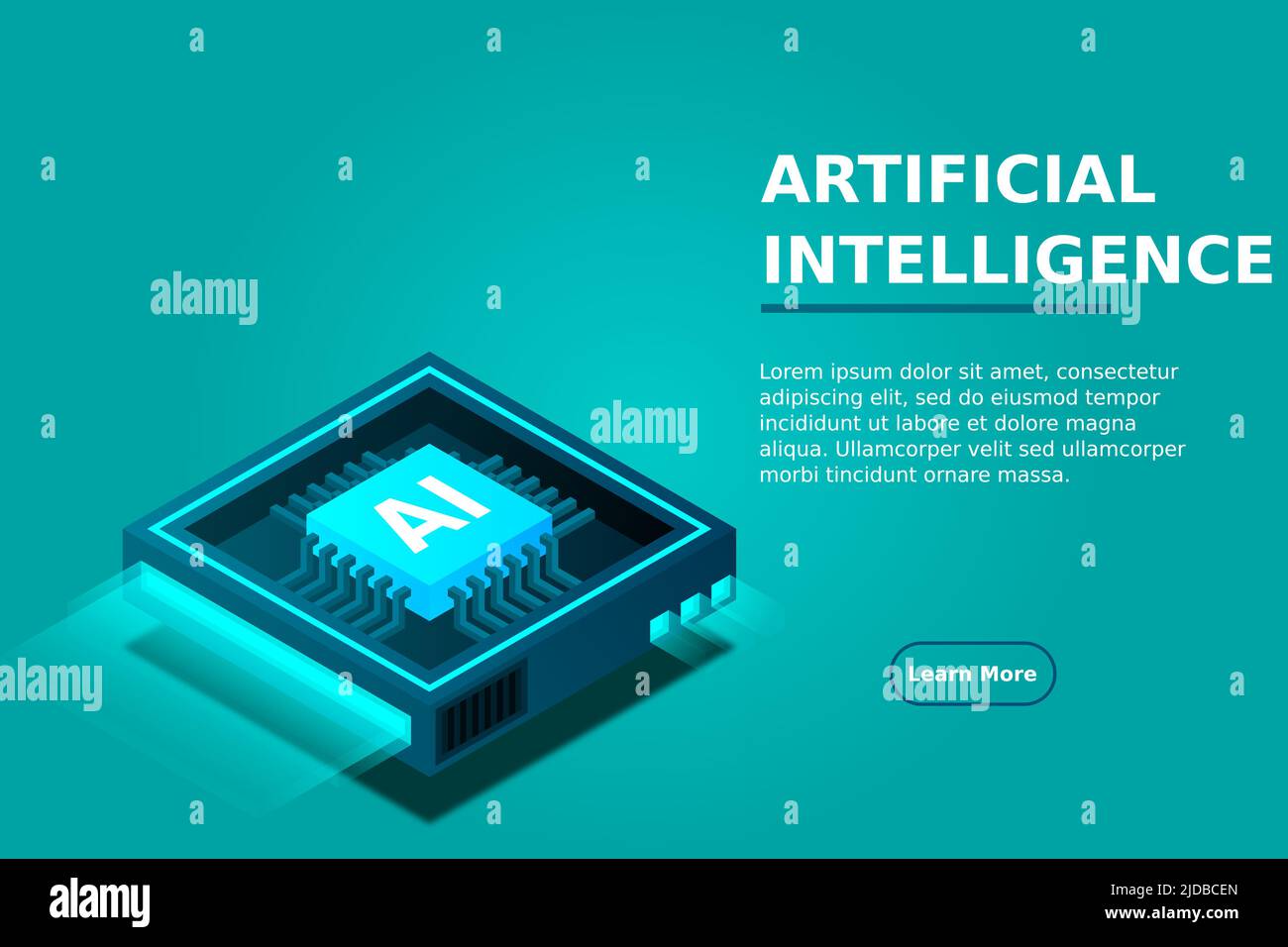 Artificial intelligence, AI web banner, isometric cloud computing concept, data mining ...