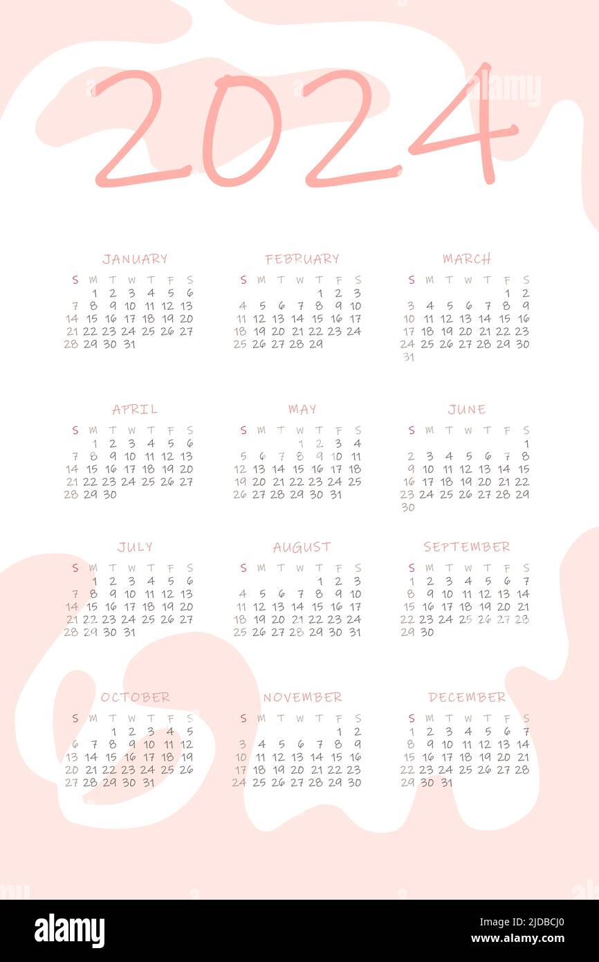 2024 calendar with delicate minimalist design pastel color palette ...
