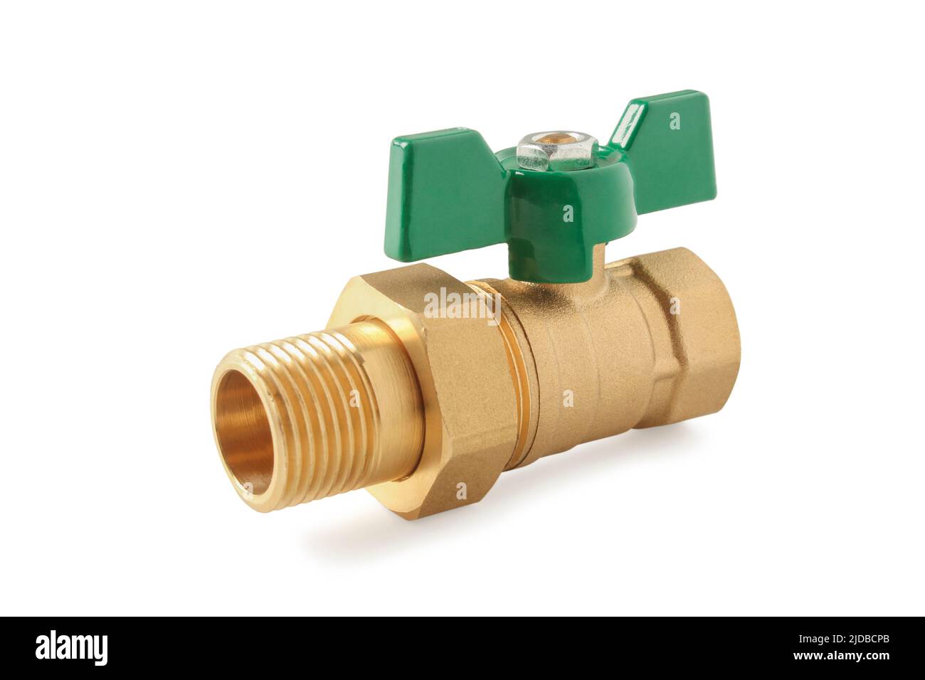 Brass split ball valve isolated on white Stock Photo - Alamy