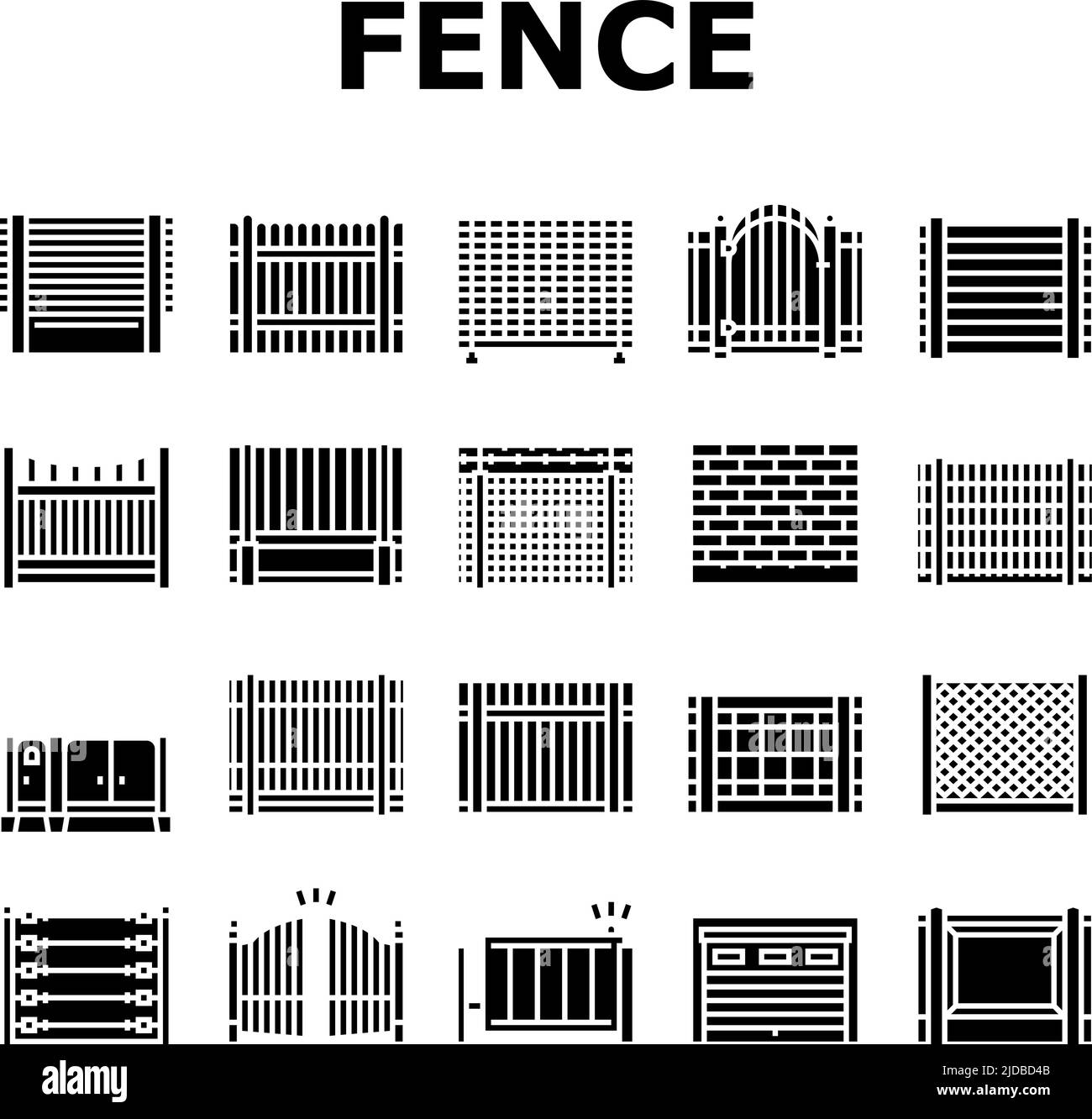 Fence And Gate Exterior Security Icons Set Vector Stock Vector Image ...
