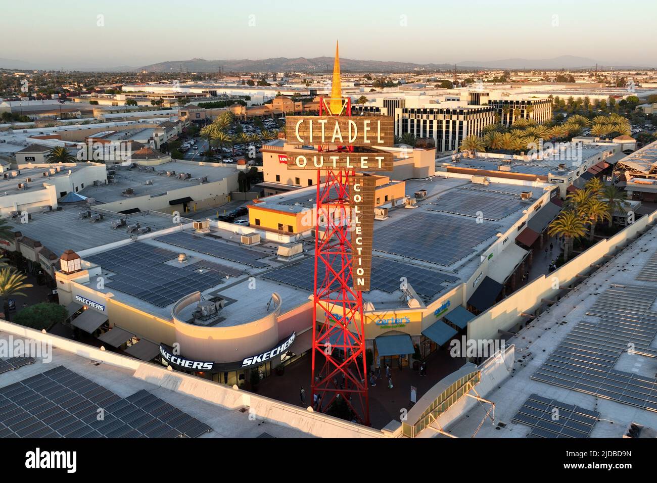 A general overall aerial view of the Citadel Outlets shopping center ...