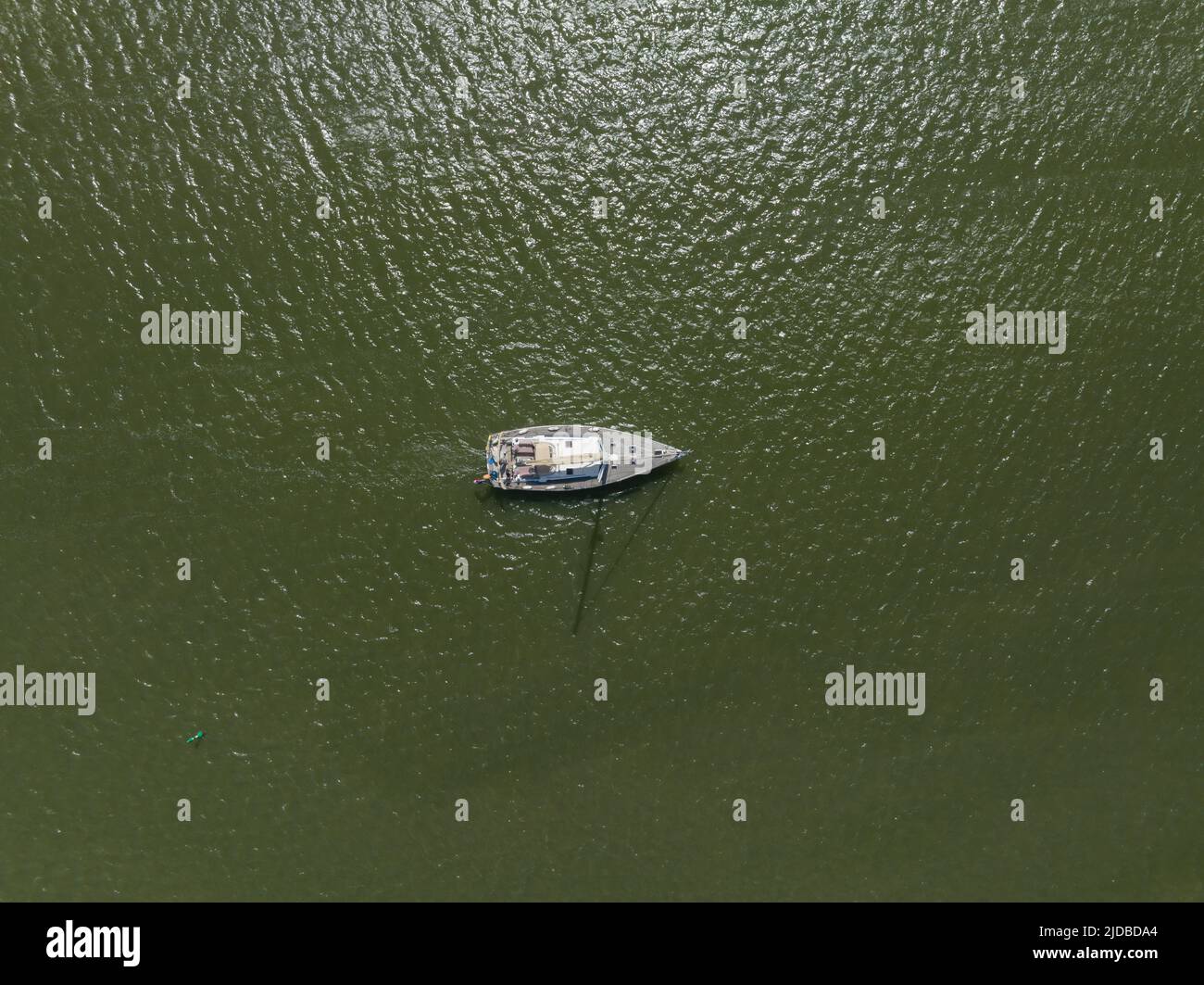 Sail yacht recreation ship vessel overhead top down aerial drone view ...