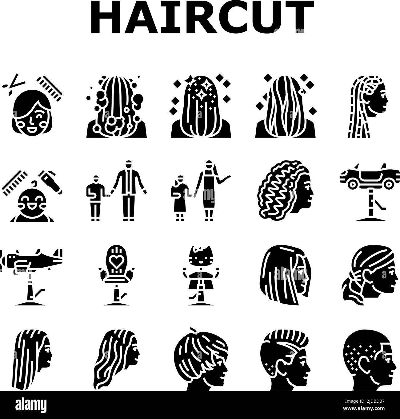 Children Haircut Salon Service Icons Set Vector Stock Vector Image ...