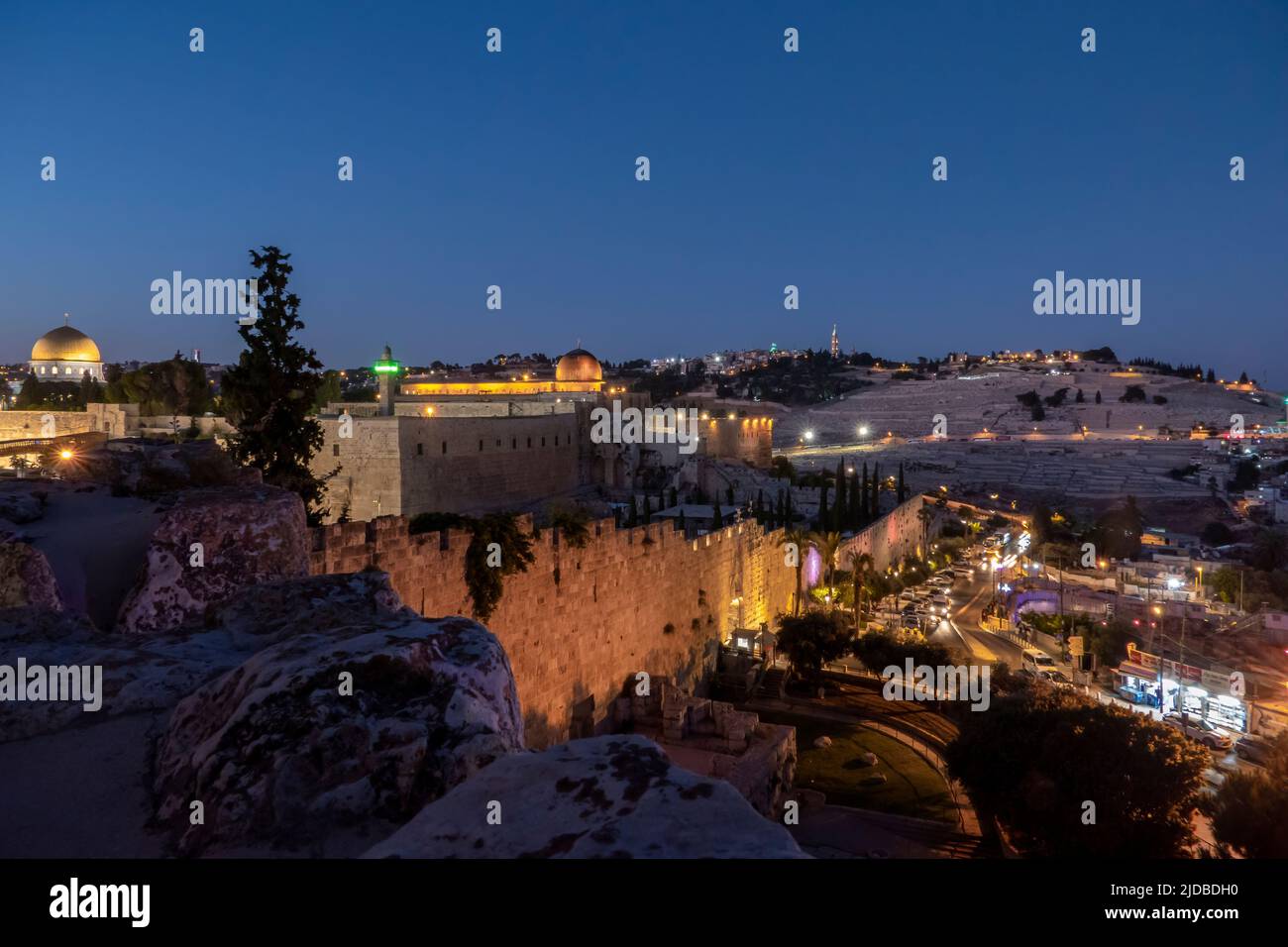 View at twilight of mount of olives and Al-Aksa Mosque along the ...