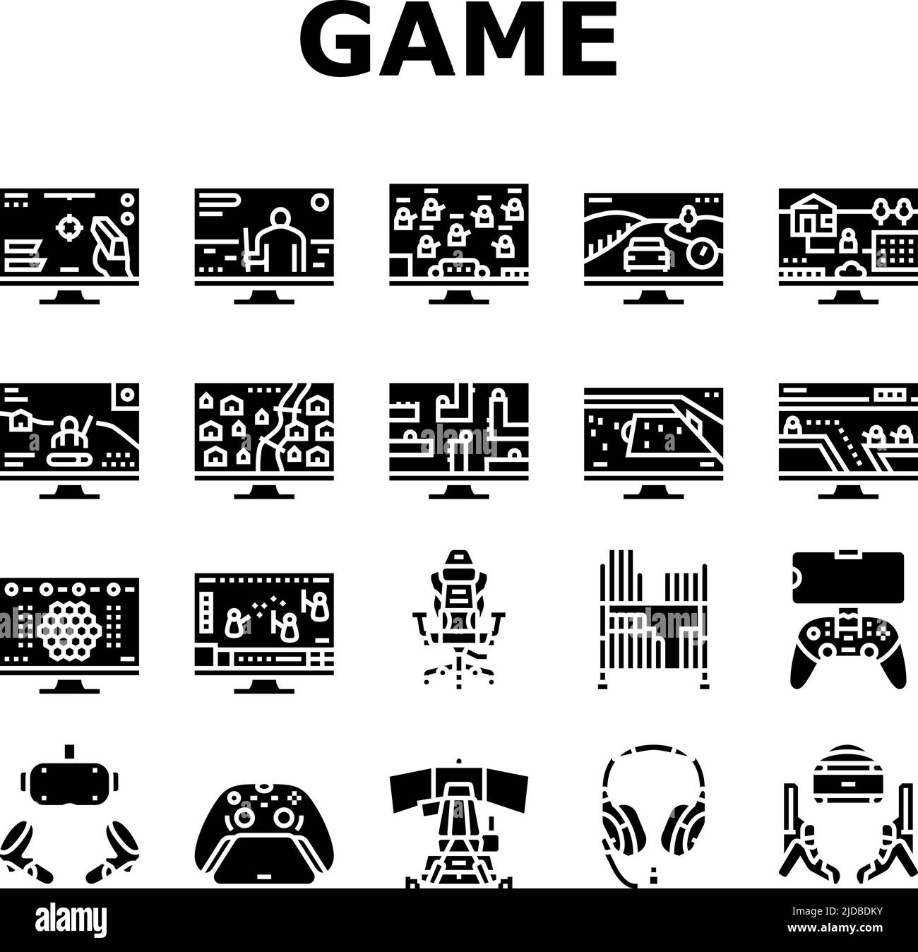 Video Game Electronic And Device Icons Set Vector Stock Vector Image ...