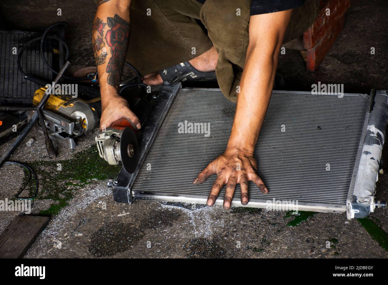 Thai men technician professional people use grinding stone electricity ...