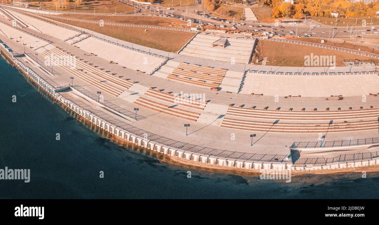 Aerial view of a city embankment. Urban design and development concept ...