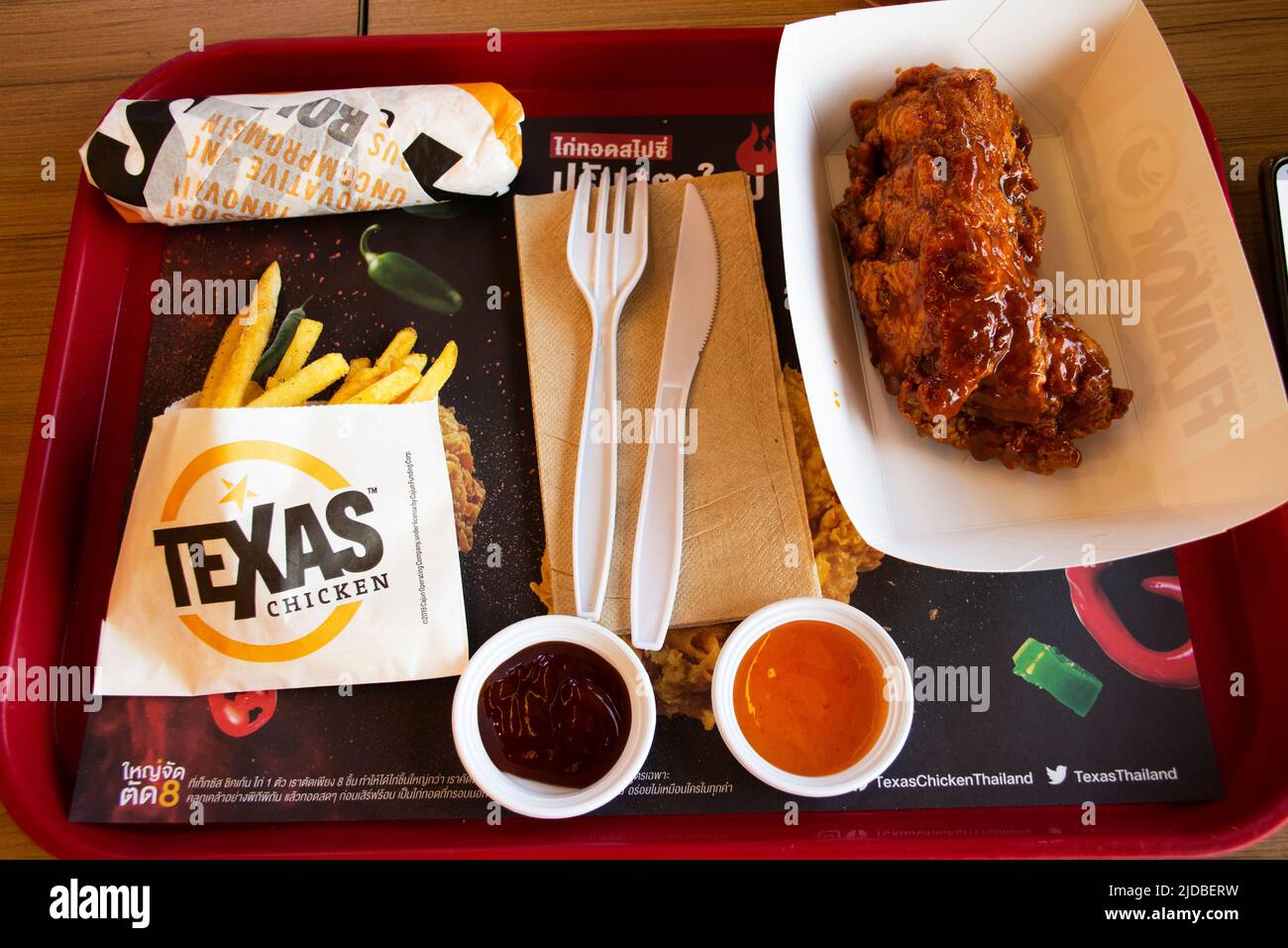 Fast food set on plastic tray for thai customer people order cuisine ...