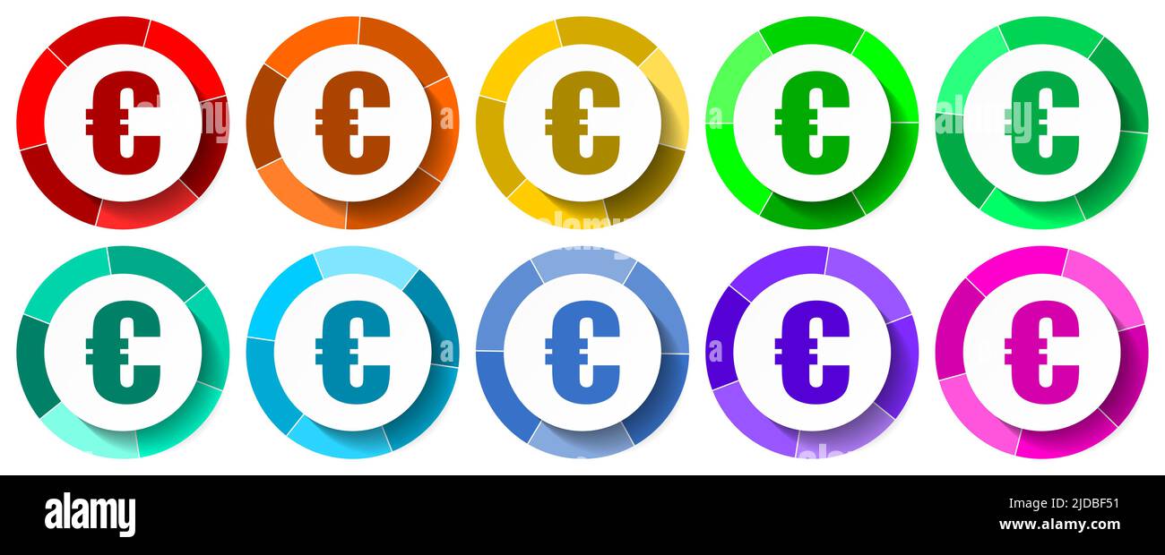 Euro icon set, business flat design vector illustration in 10 colors ...